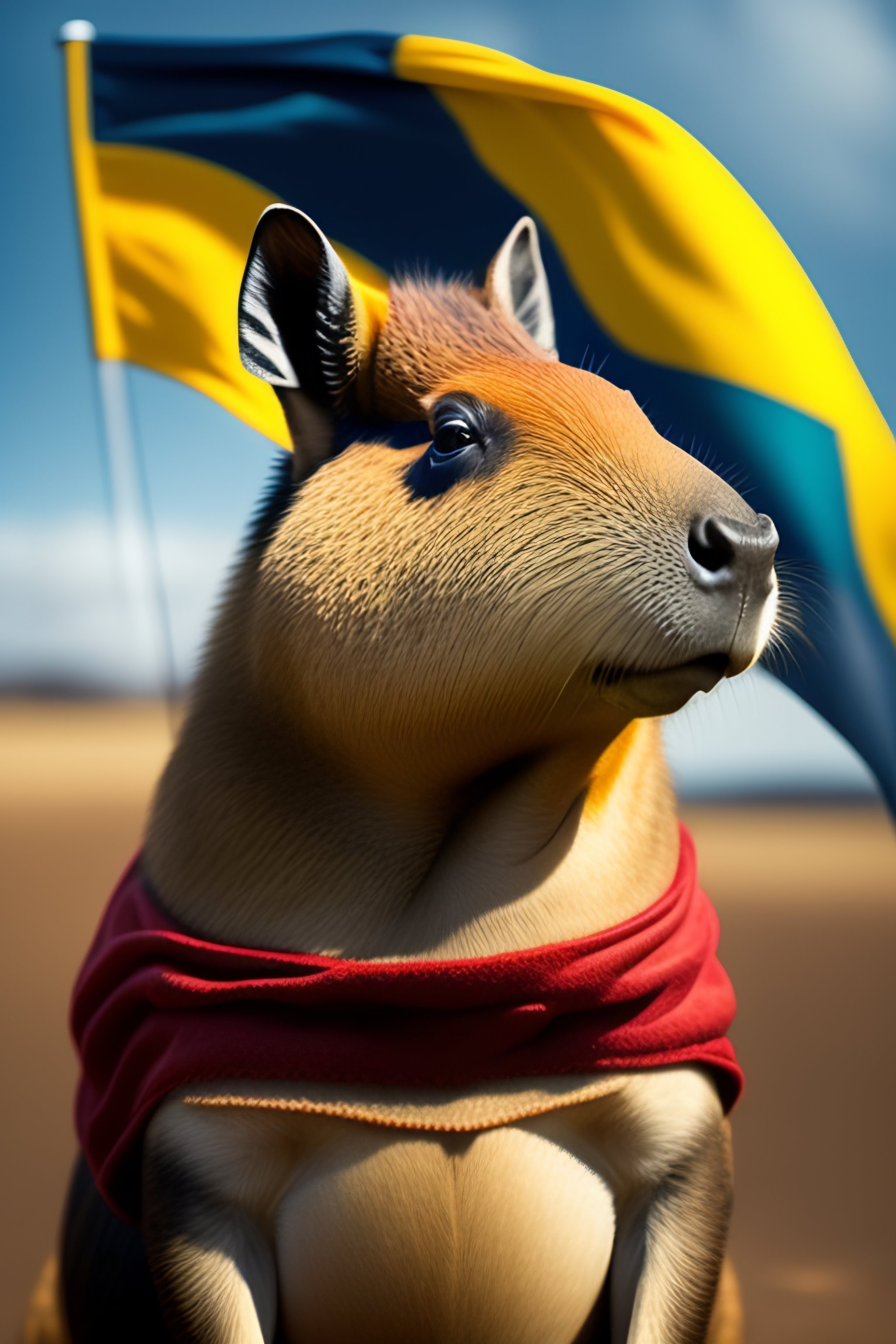 Lexica - Armored capybara with Colombian flag in his helmet