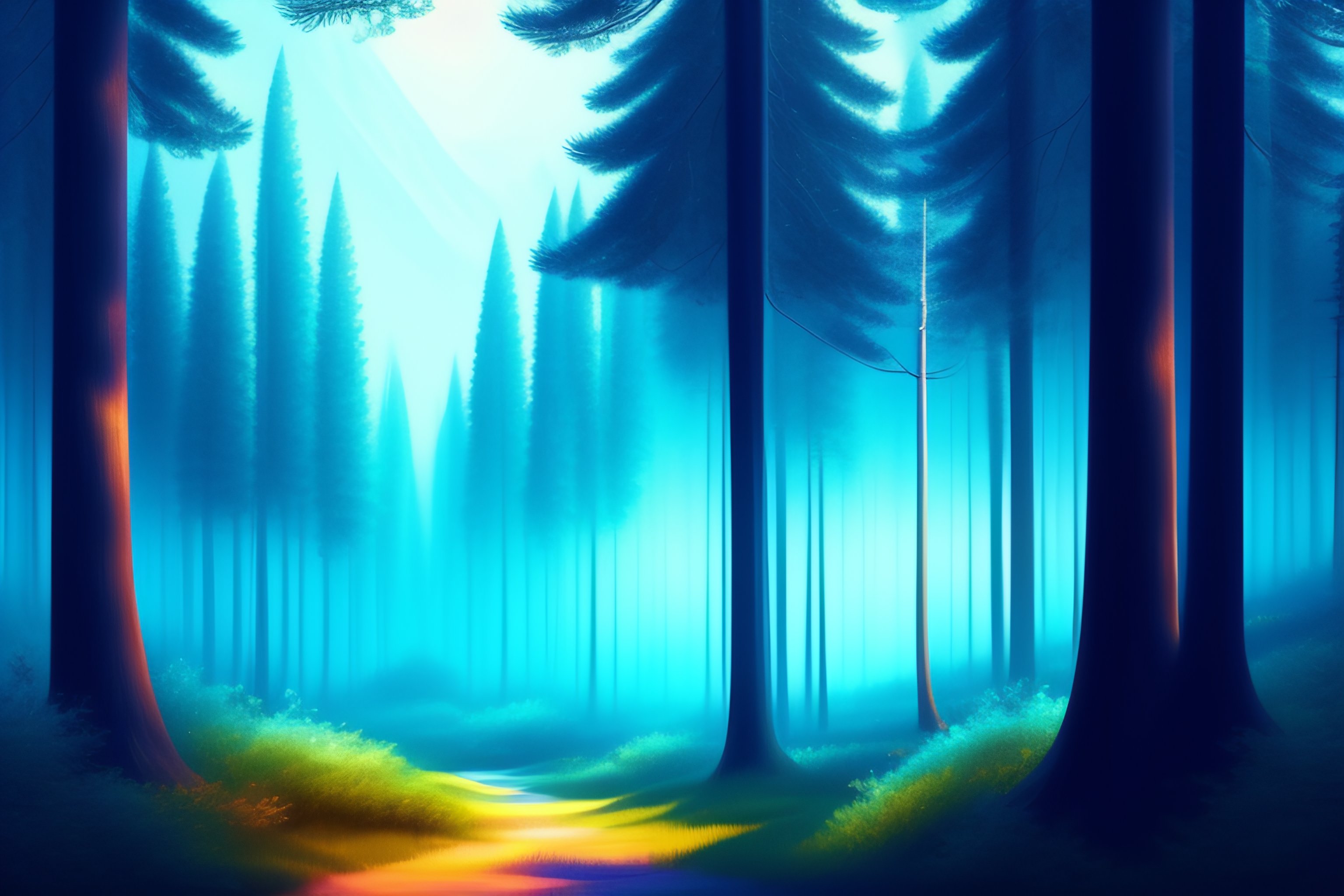 Lexica - Forest trees, galaxy 🌌 digital art blue landscape