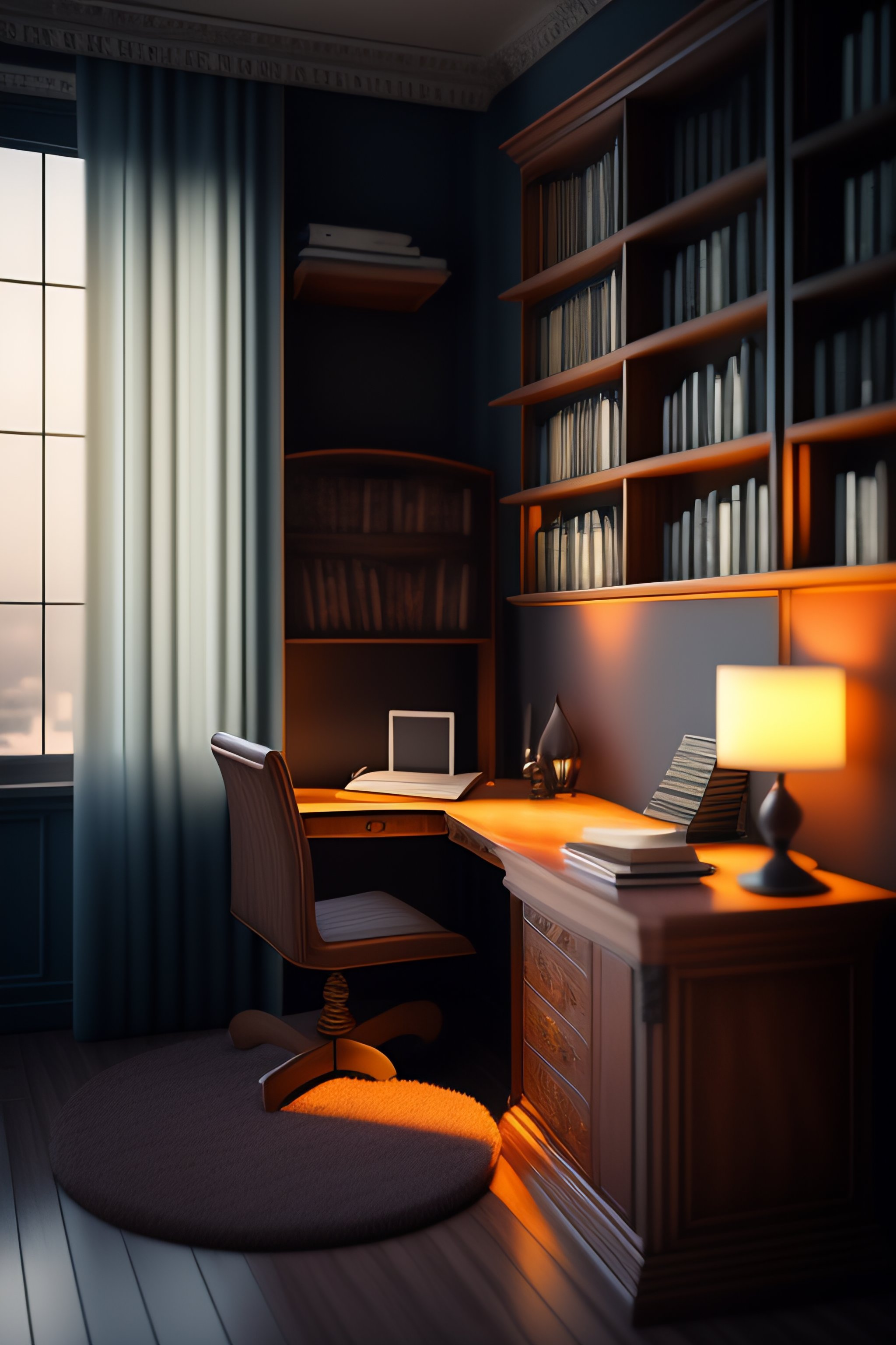 Lexica - A home office with a L shaped computer desk laptop printer and ...