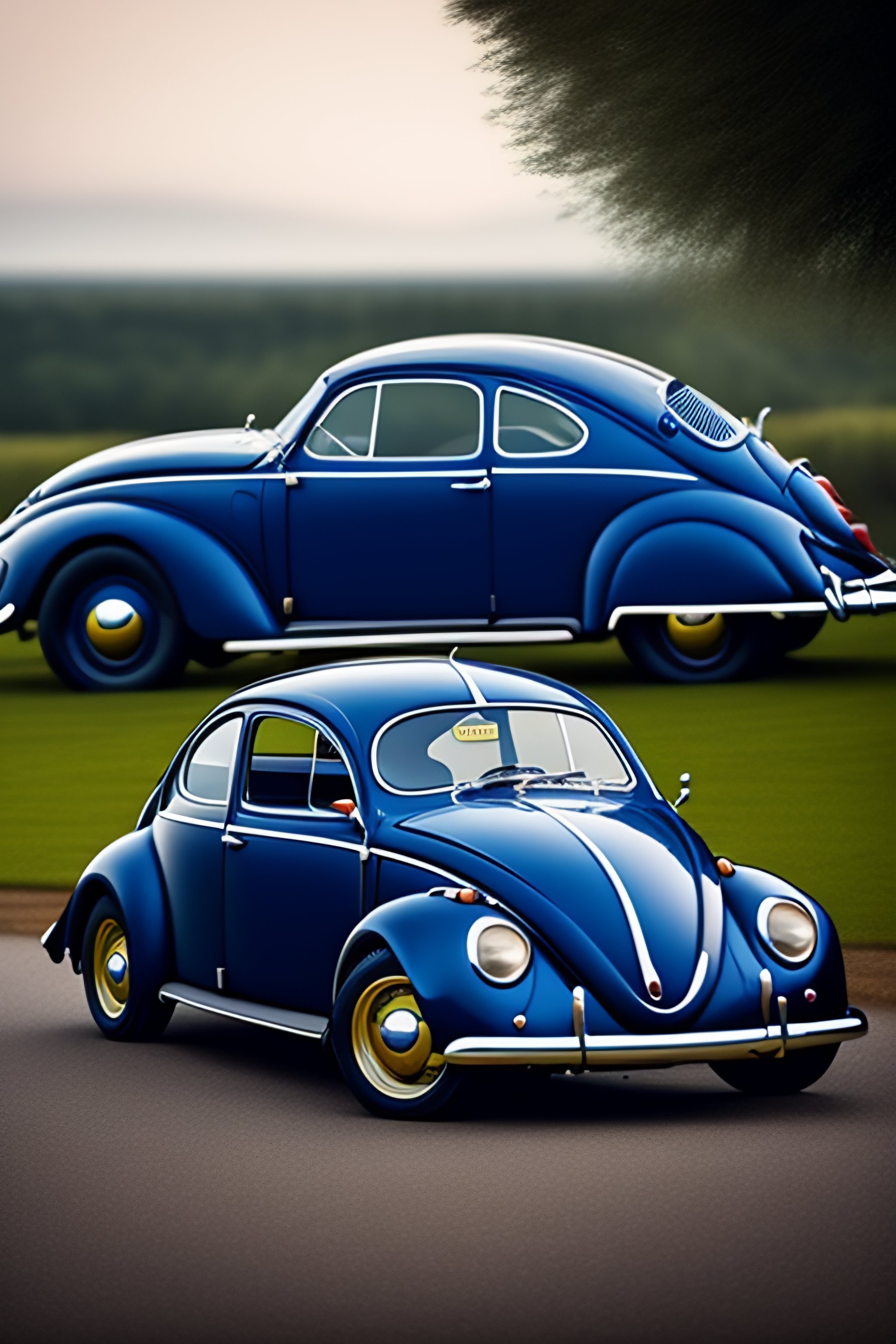 Lexica - 1957 sapphire blue volkswagen bug flying