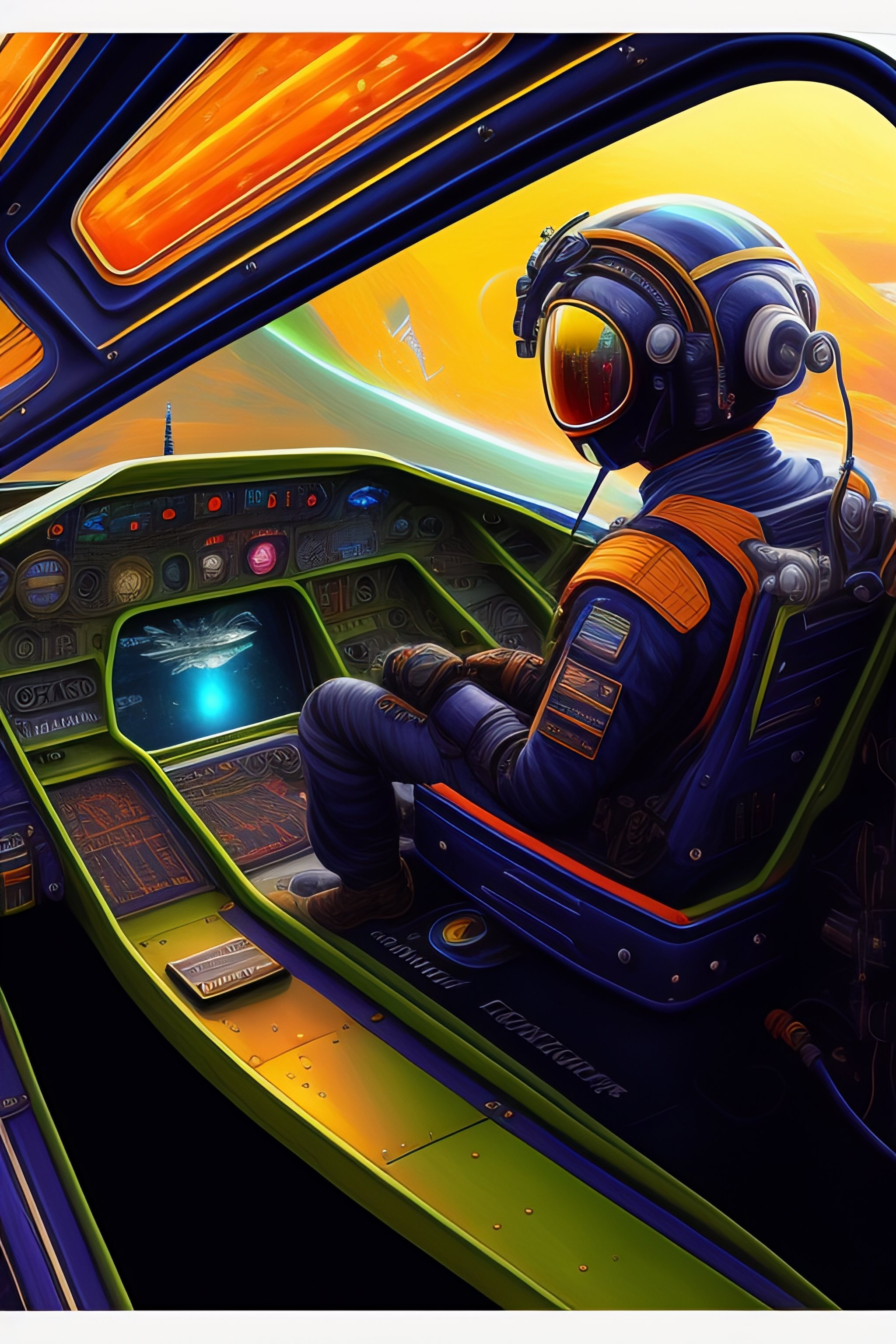 Lexica - Cyborg pilot, detailed maximalist interior cockpit ...