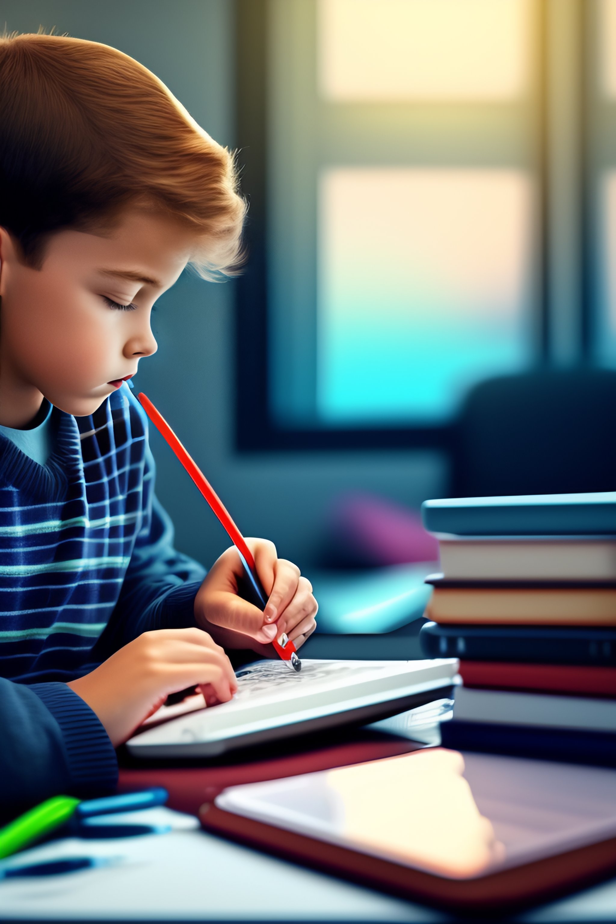Lexica - Illustration of a boy studying on the computer in a messy room