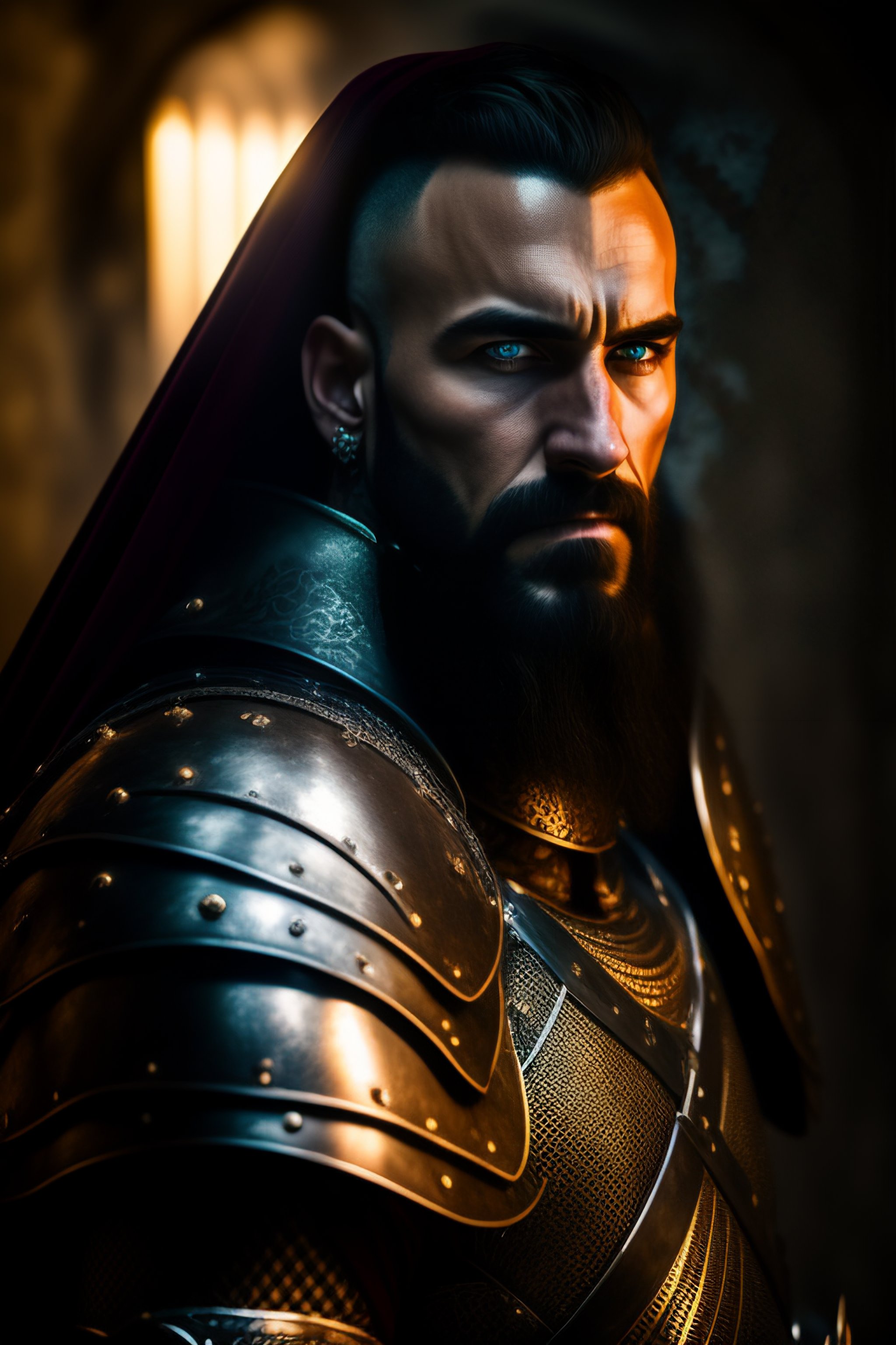 Lexica - 30 years, male, haunted, fighter, medieval armor, beard ...