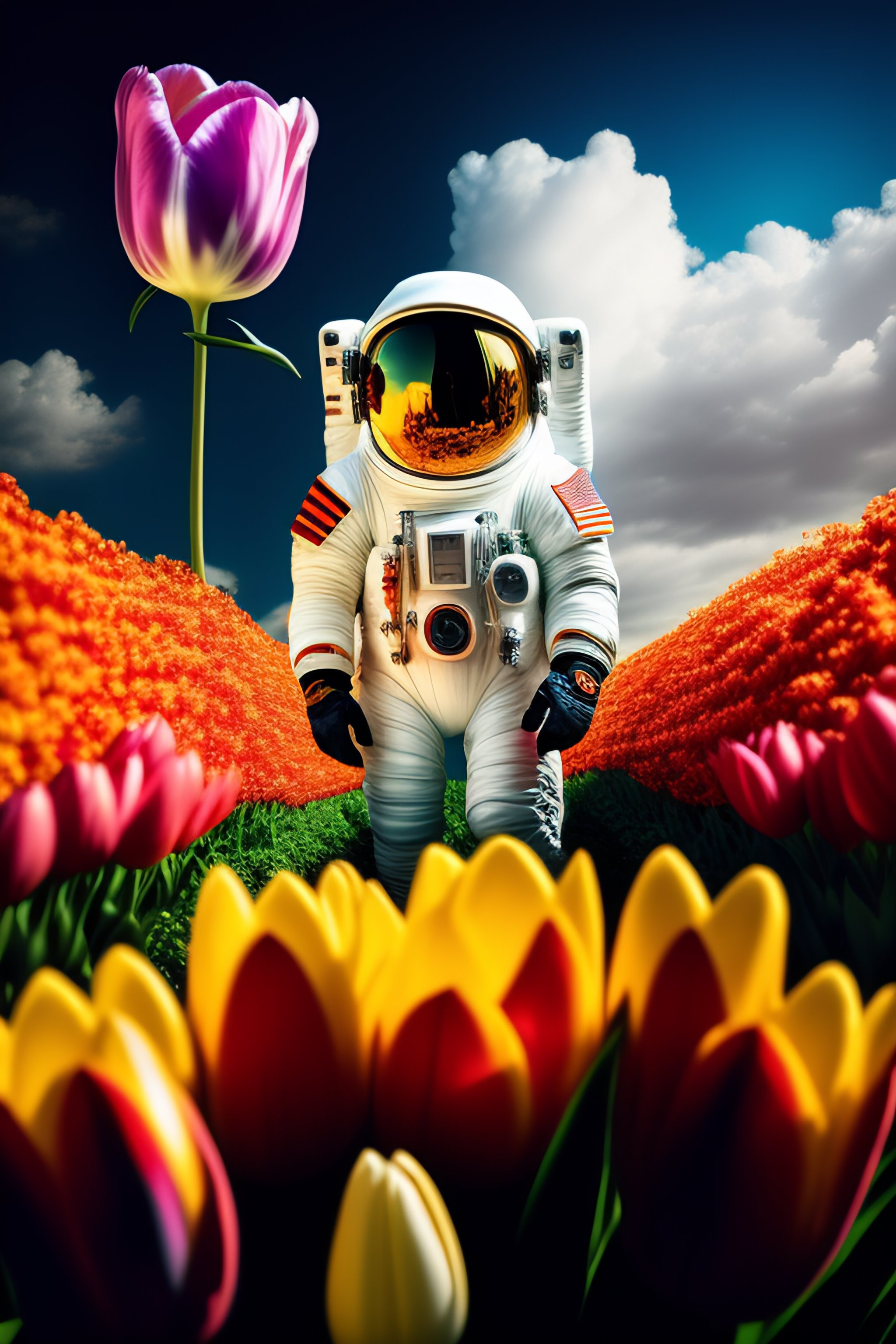 Lexica - An astronaut in a tulip garden on a spring day