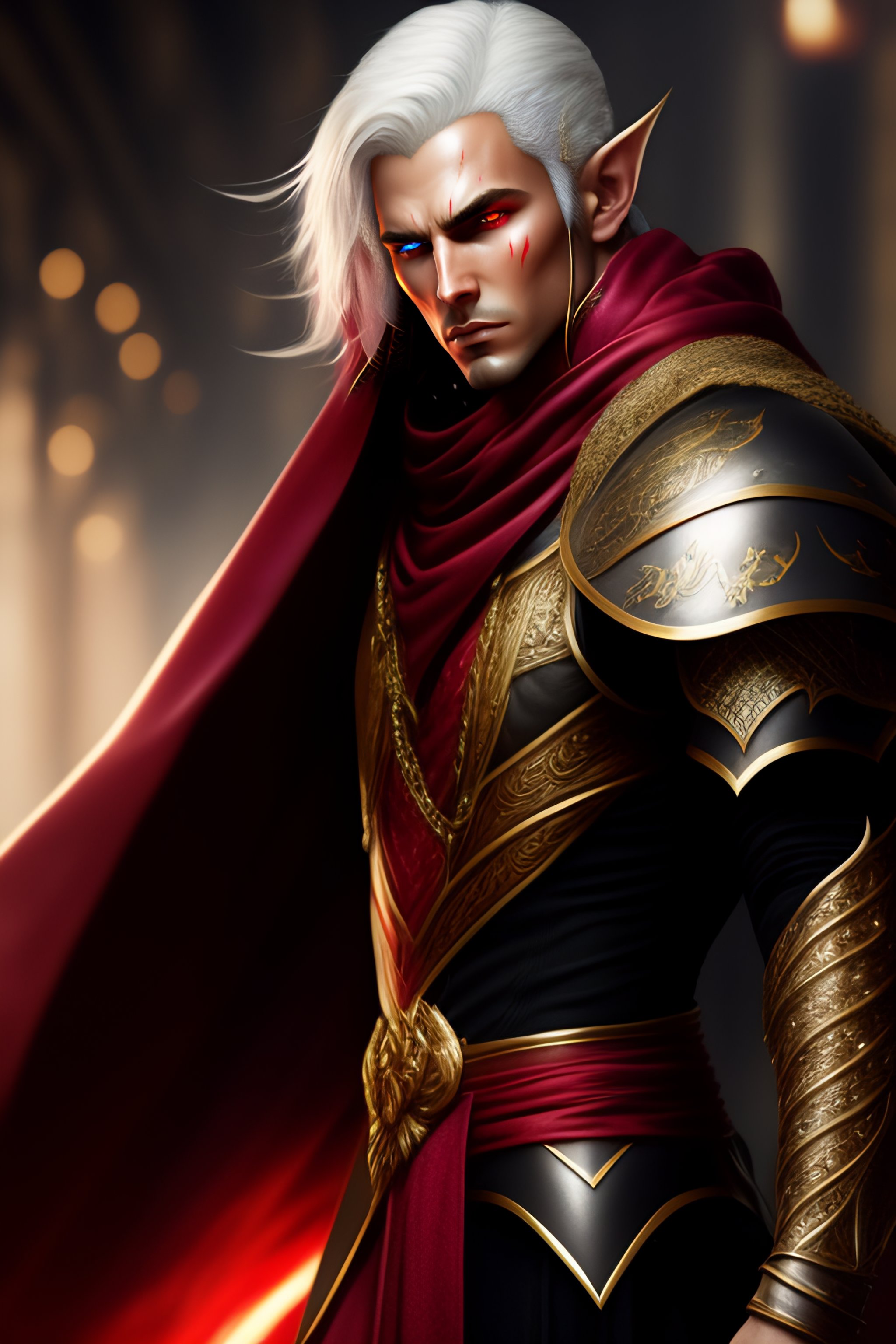 Lexica - Elf male rogue, white eyes, hd, black robe, white skin, gold ...