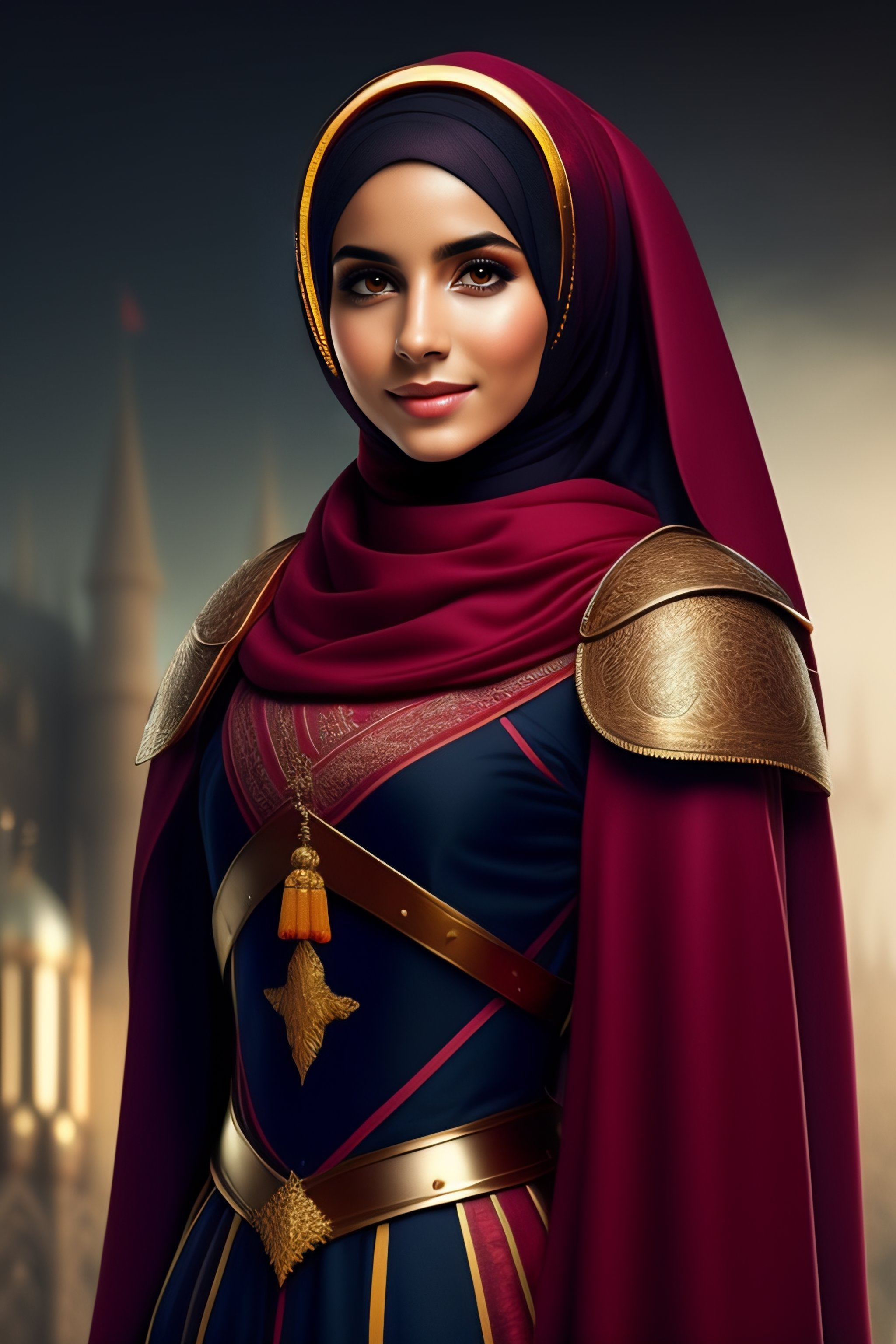 Lexica - Cute hijab girl wearing medieval royal guard armor
