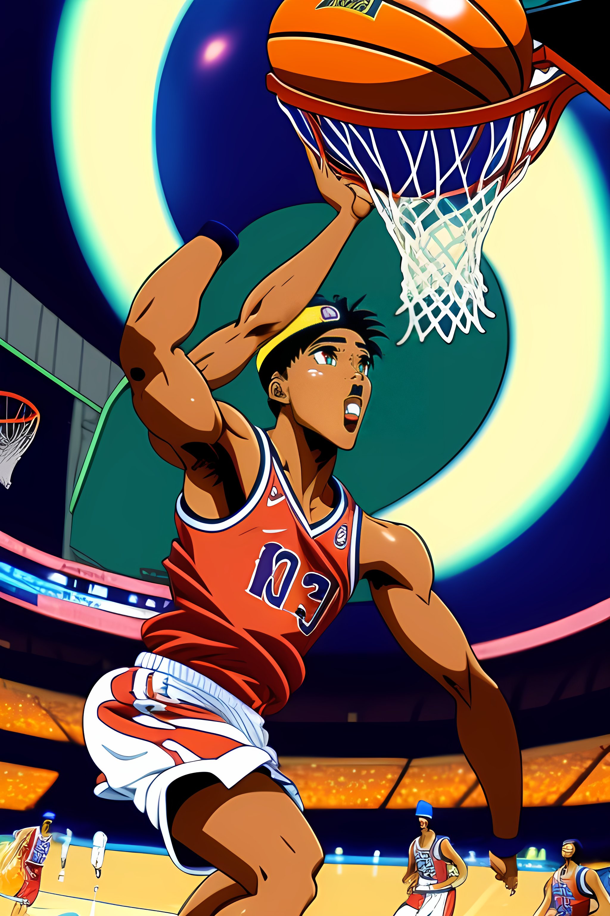 Lexica - Vintage 90's anime style. basketball man making a dunk