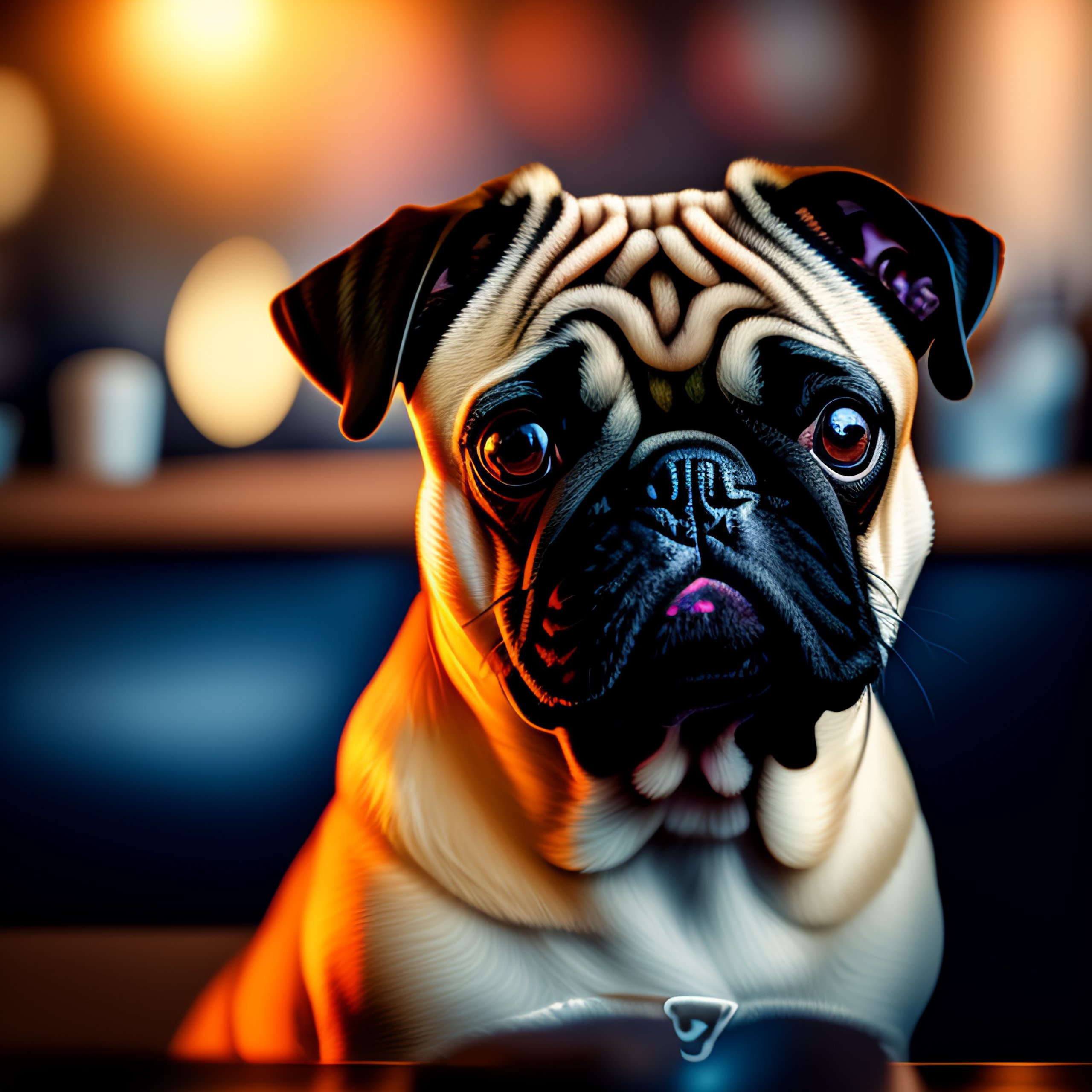 Lexica - Portrait of a pug in front of a computer, head slightly tilted ...