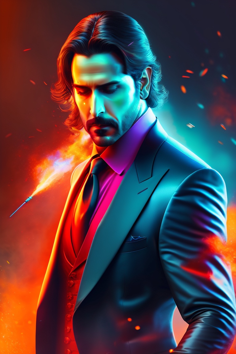 Lexica - Hrithik roshan as john wick,firey background,guns bullets,suit