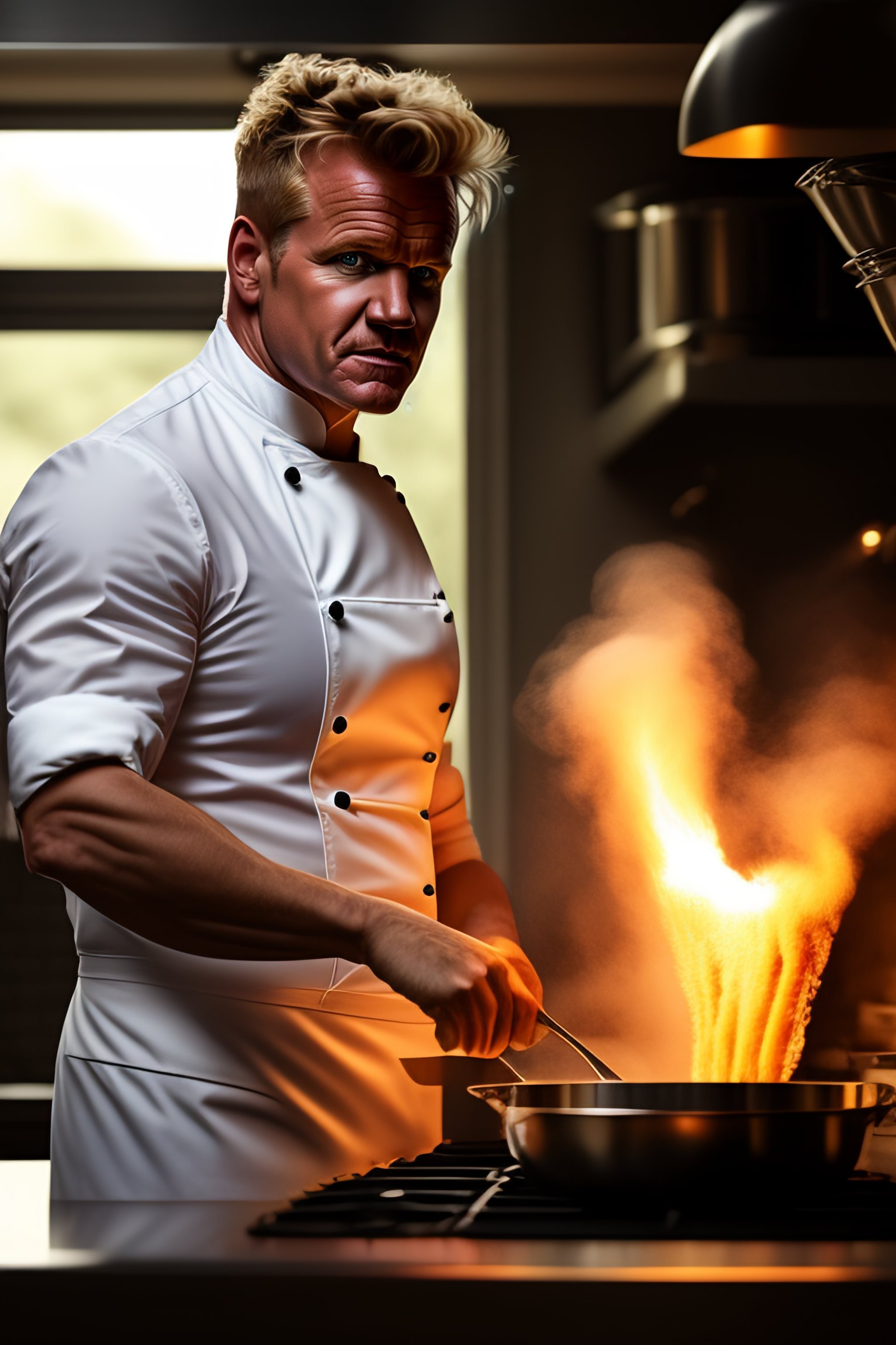 Lexica - Portrait of Gordon Ramsay cooking in a kitchen