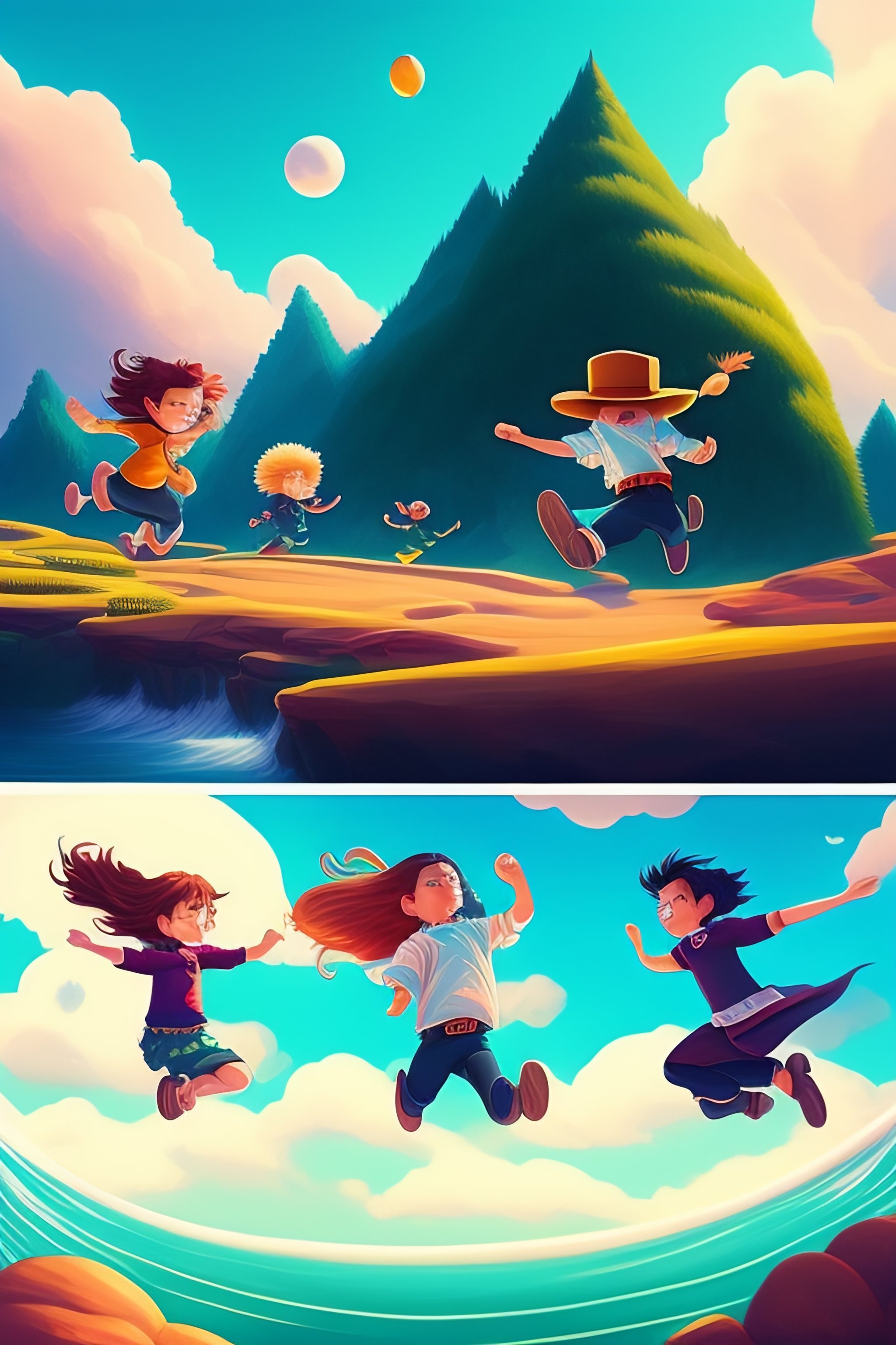 Lexica - A view of the magnificent nature with happy girls and boys ...