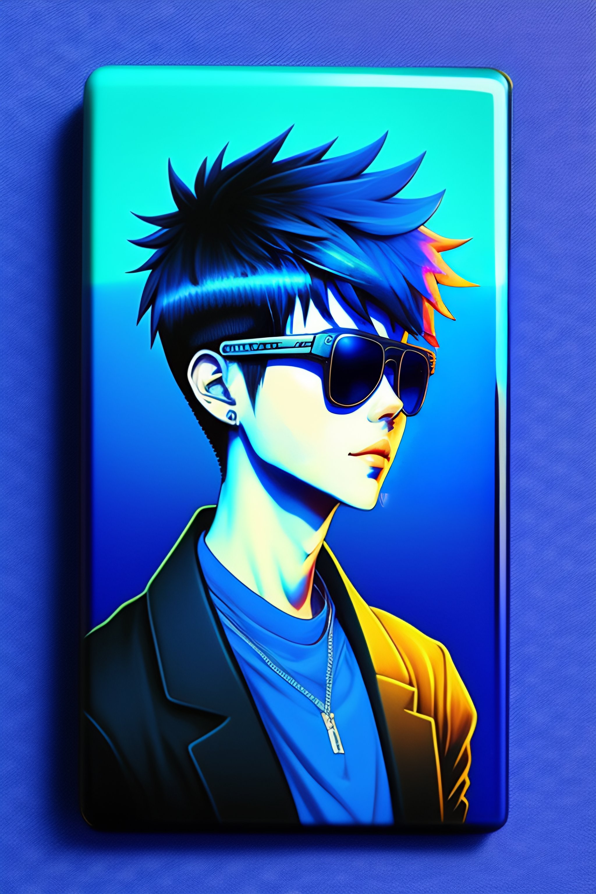 Lexica - Cyber punk gamer boy ceramic tile, art cartoon style, blue ...