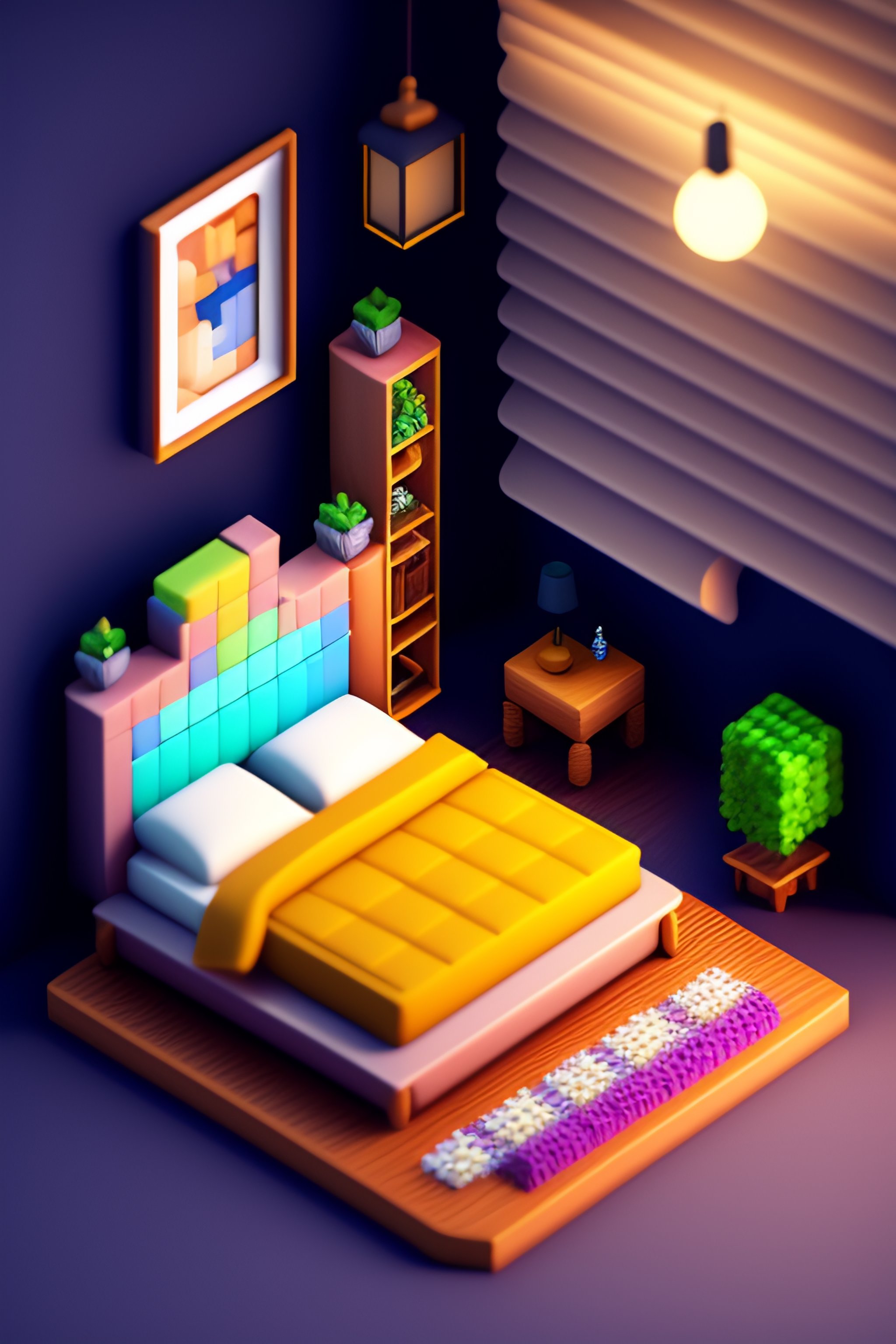 Lexica - Detailed isometric bedroom, pixel art, unreal engine voxel render