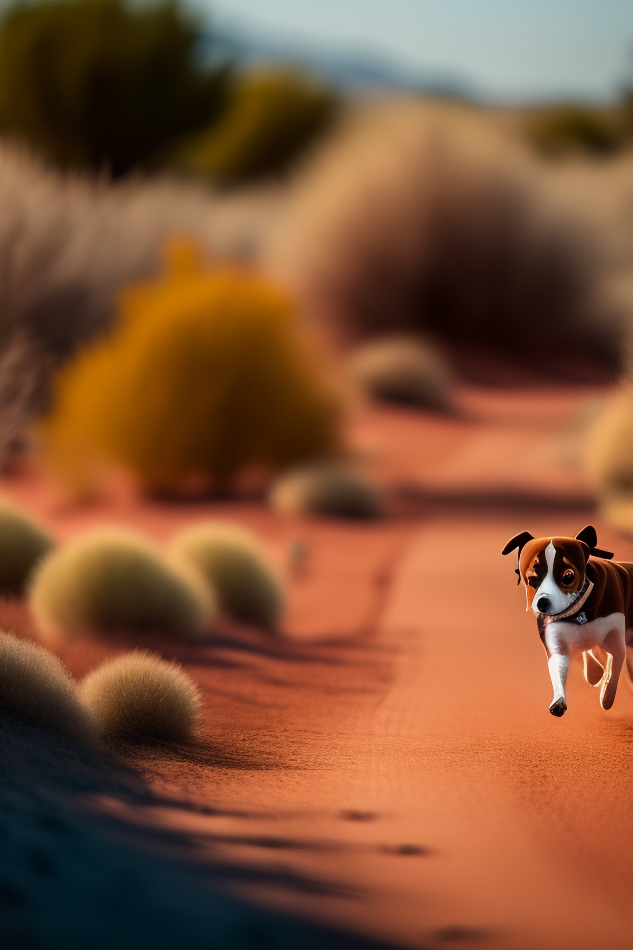 Lexica - Small brown dog robots, running to boy and girl robot owners