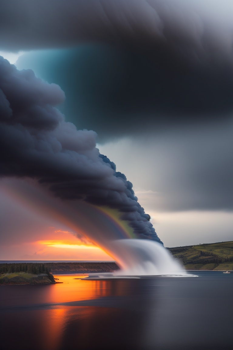 Lexica - A gray black sky with a huge, ferocious water cannon ...