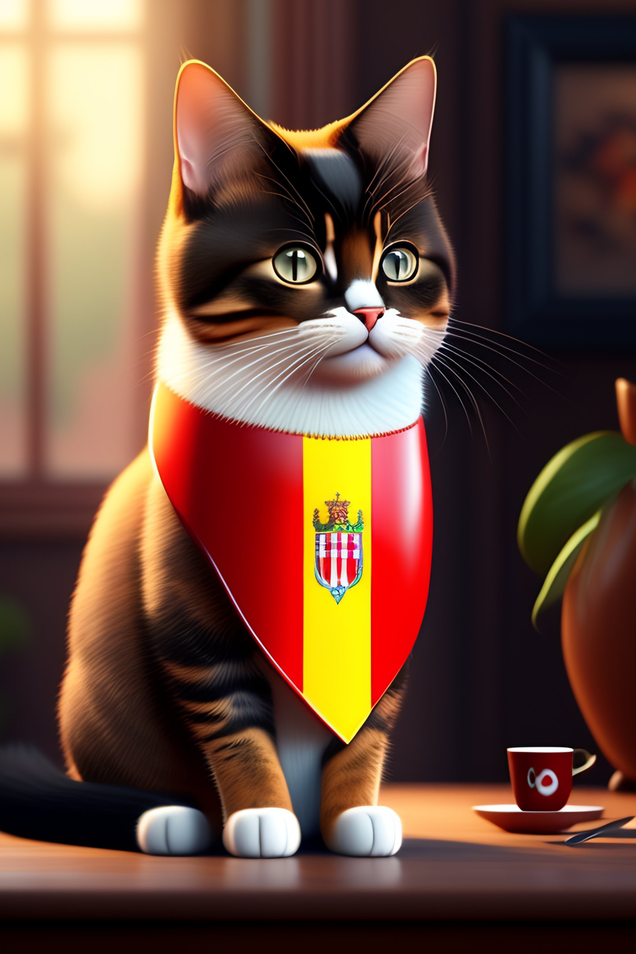 Lexica - Cute cat with spanish republican flag, cozy interior lighting ...