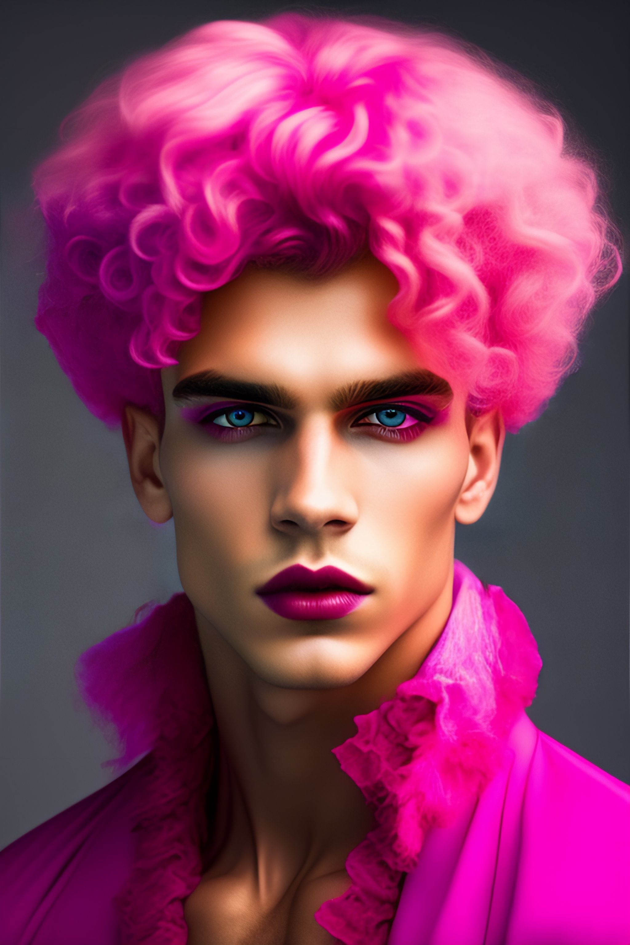 Lexica - Vampire with curly blonde hair, magenta eyes, pink lips, male ...