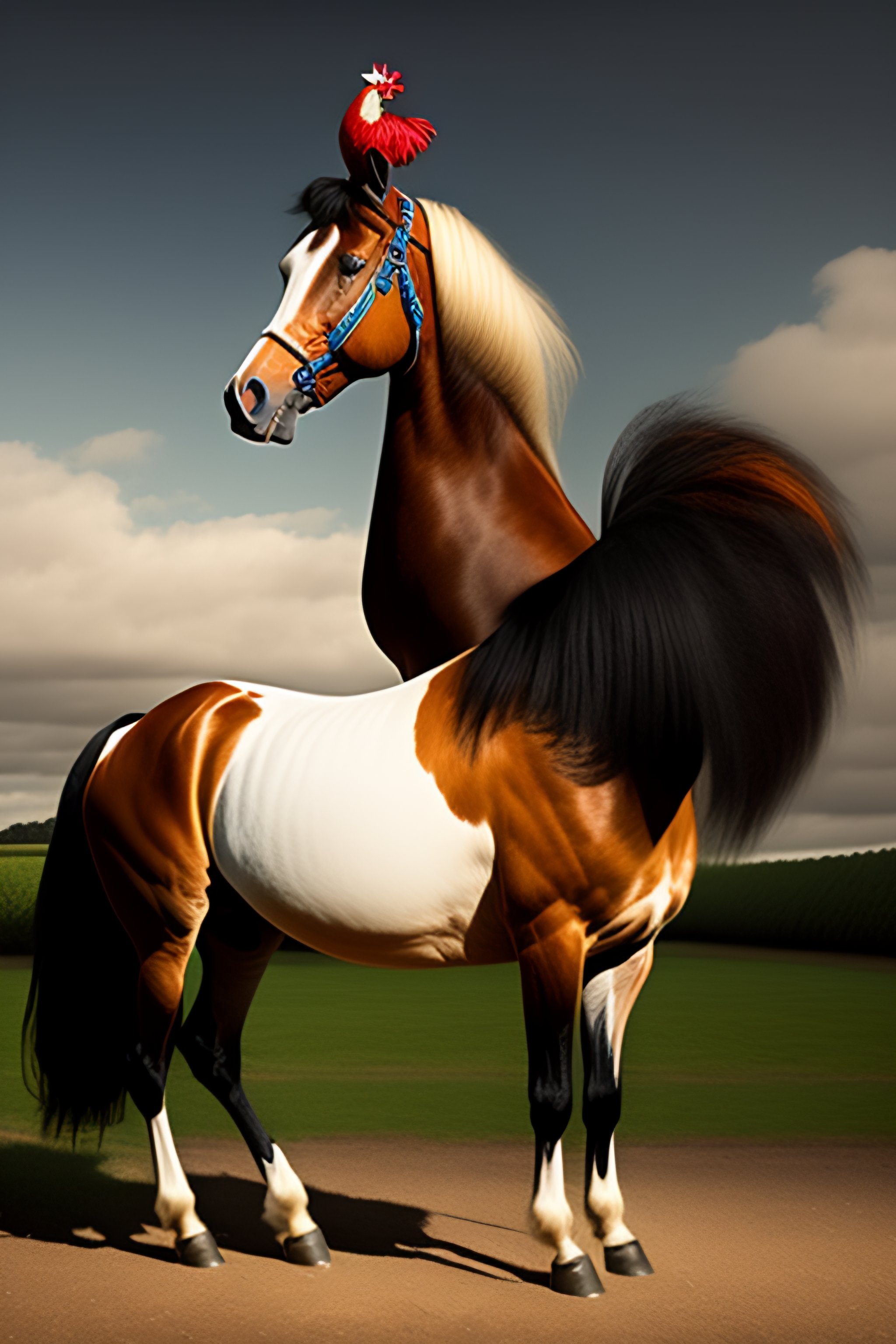 Lexica - A full body horse with the head of a rooster. 19th century style