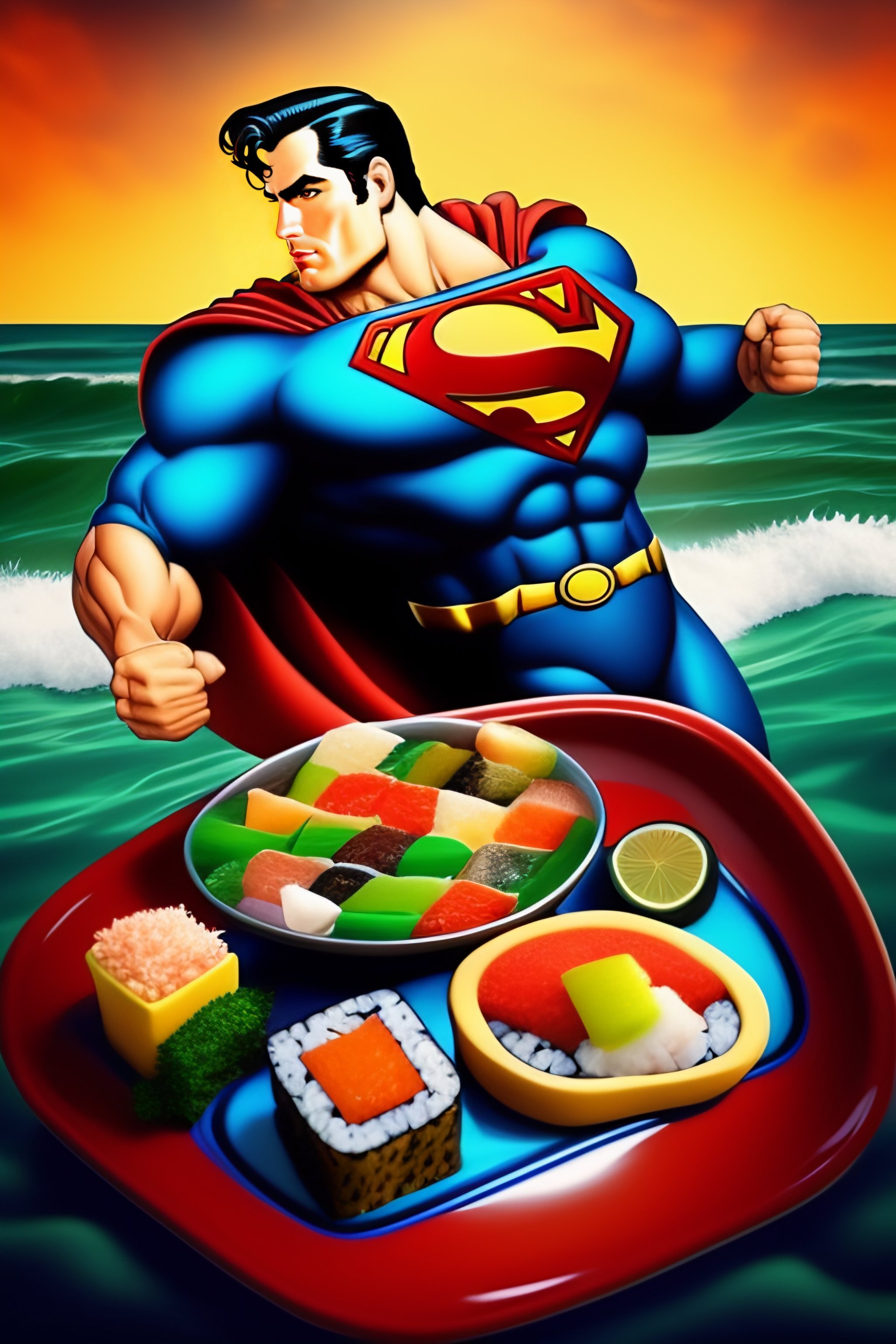 Lexica - Superman en la playa comiendo sushi