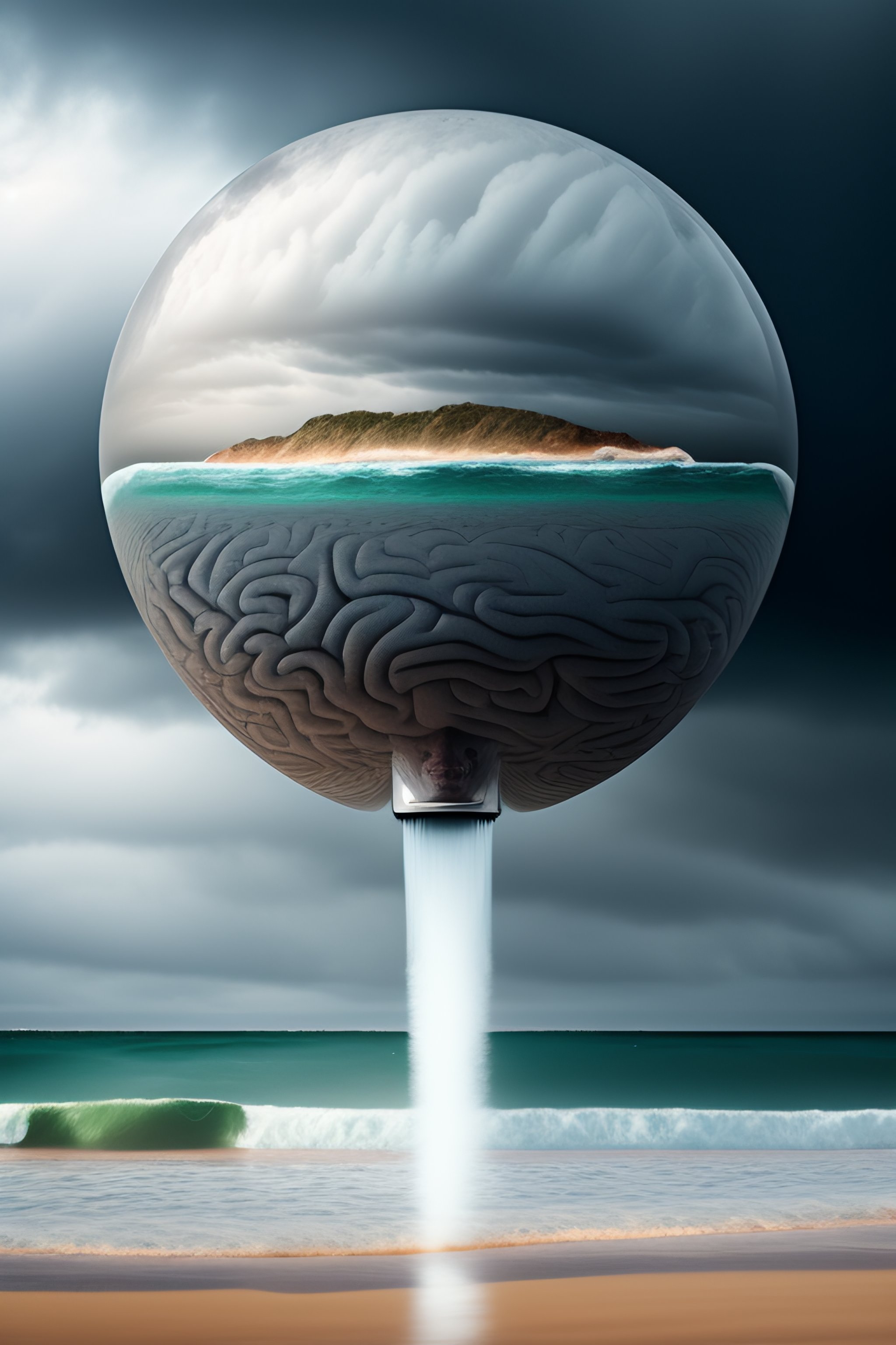 Lexica - A realistic grey human brain and his eyeballs are suspended in ...