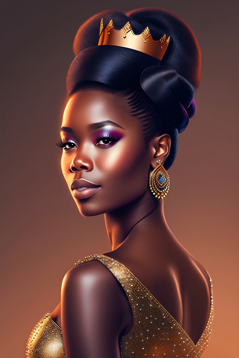 Lexica - Illustrated art style African American female princess with crown