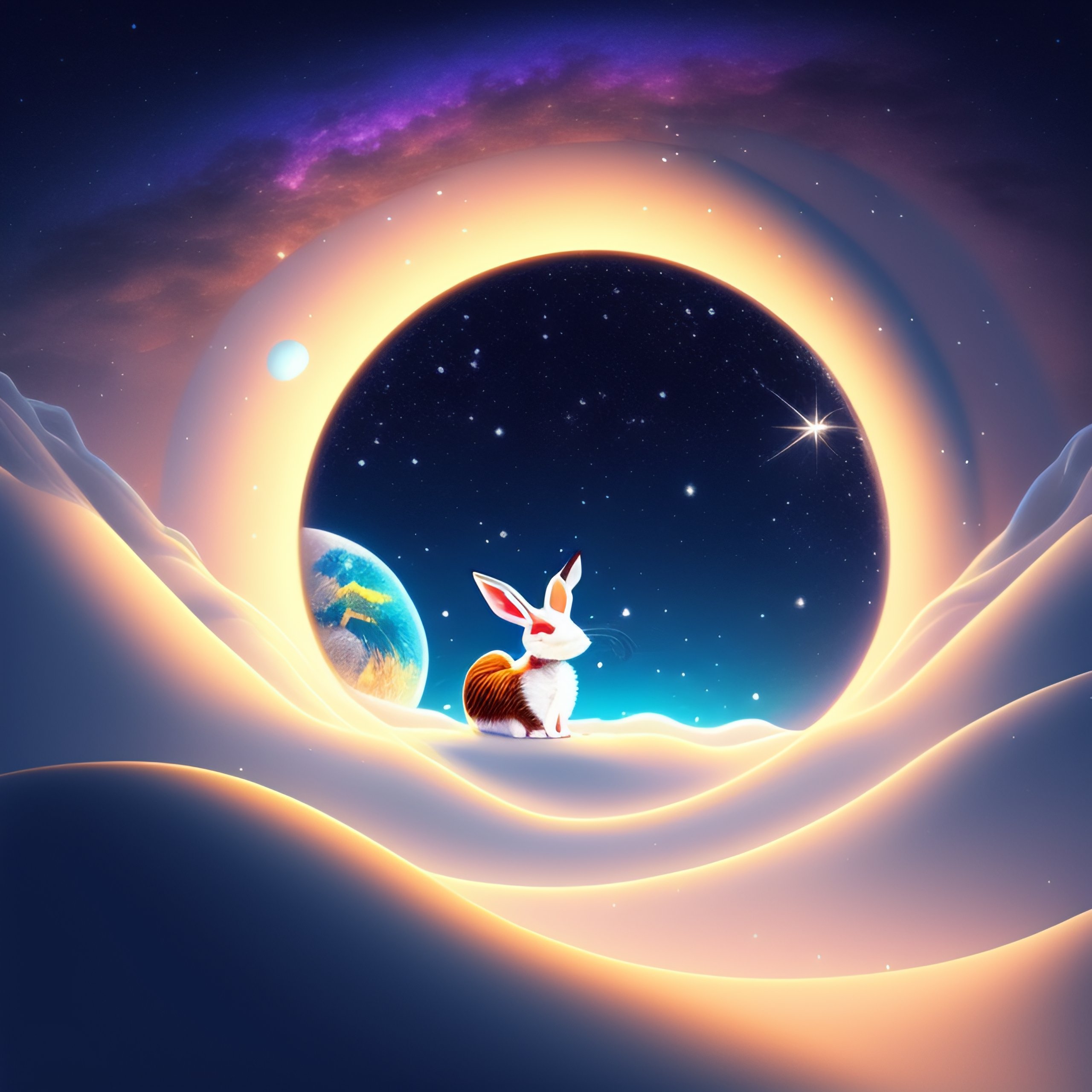 Lexica - Cartoon style, on the snow, a snow-white rabbit, cool and cute ...