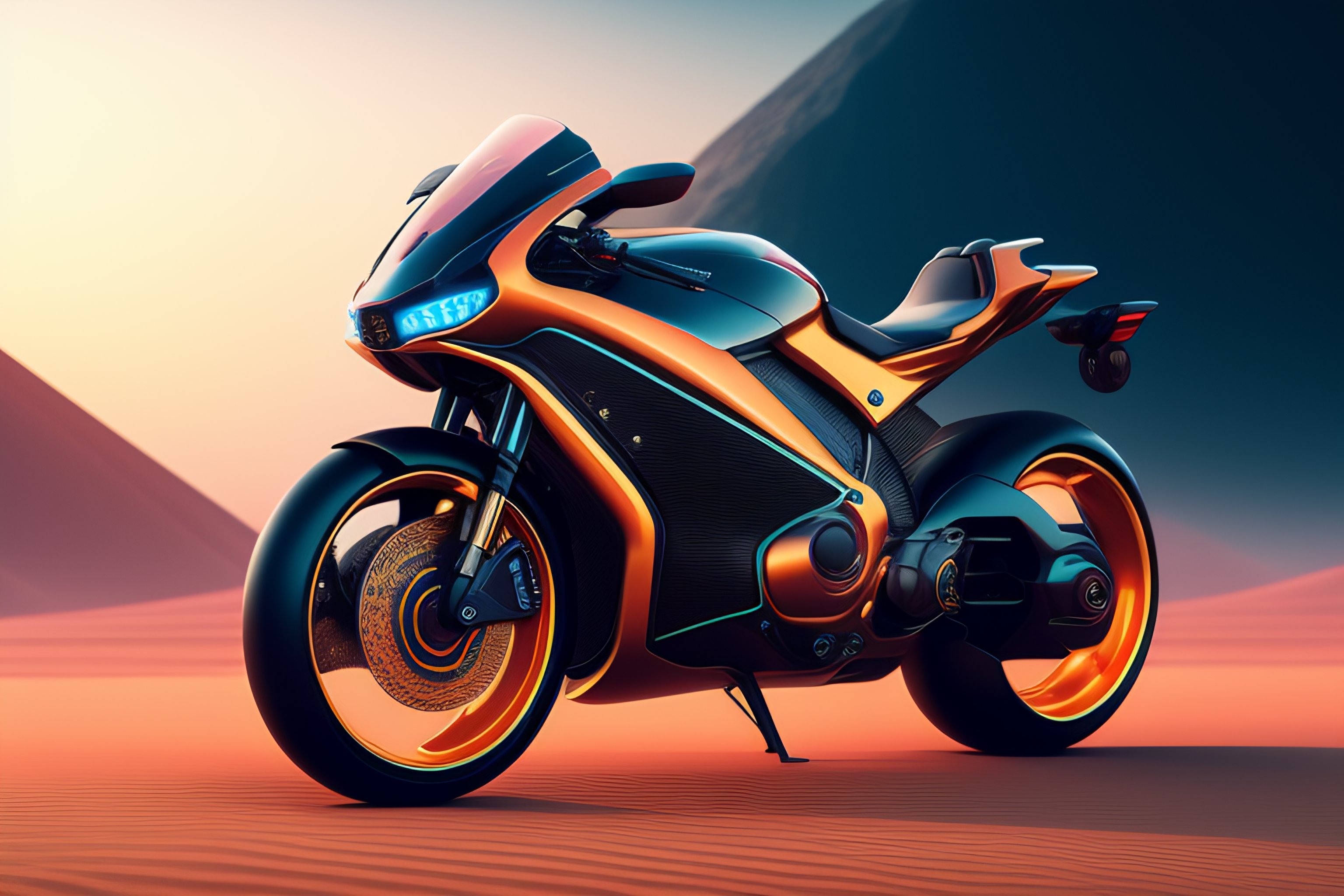 Lexica - Cyberpunk hoover bike flying through the desert Symmetry ...