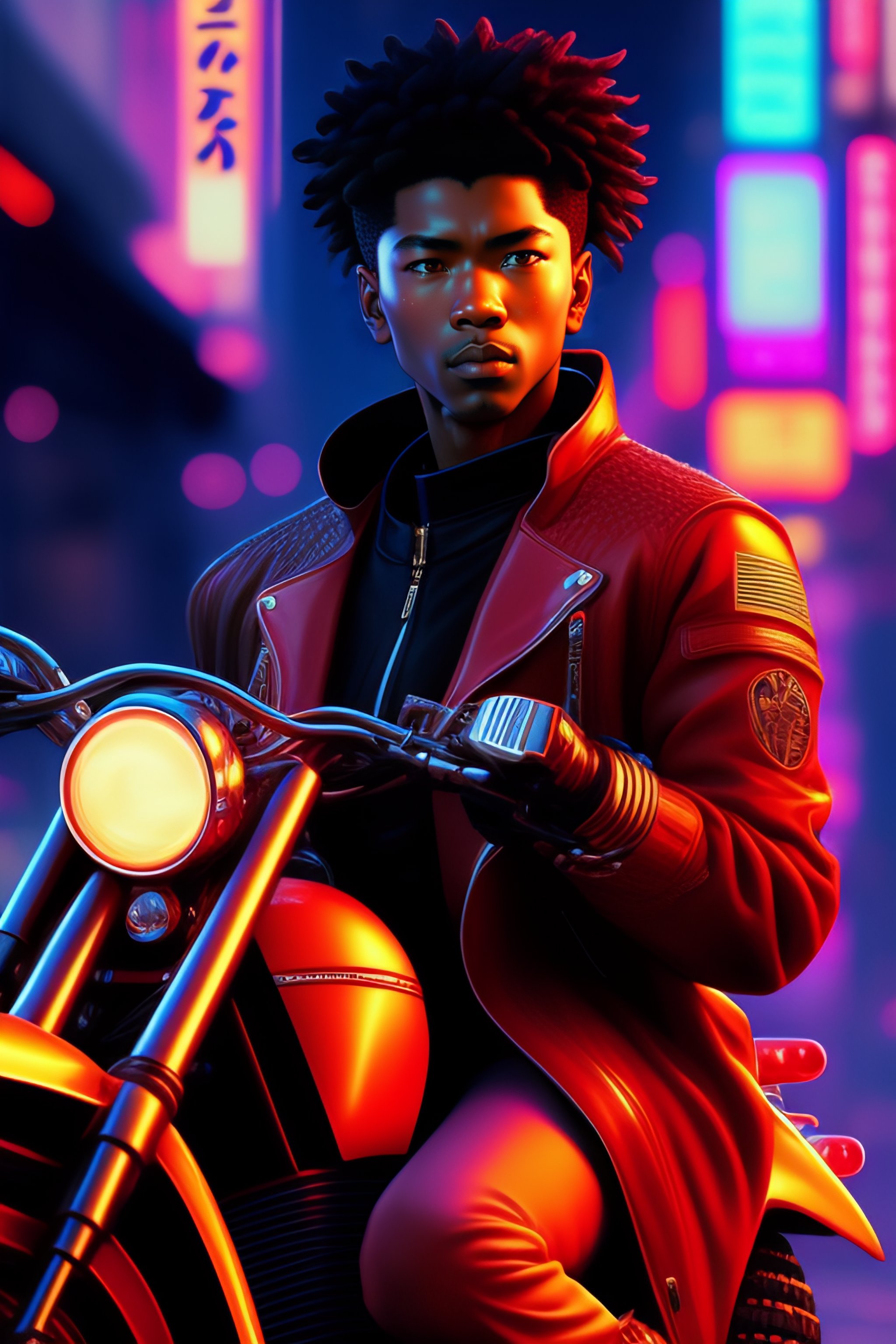 Lexica - Kaneda on his motorcycle in neo tokyo looking for akira, night ...