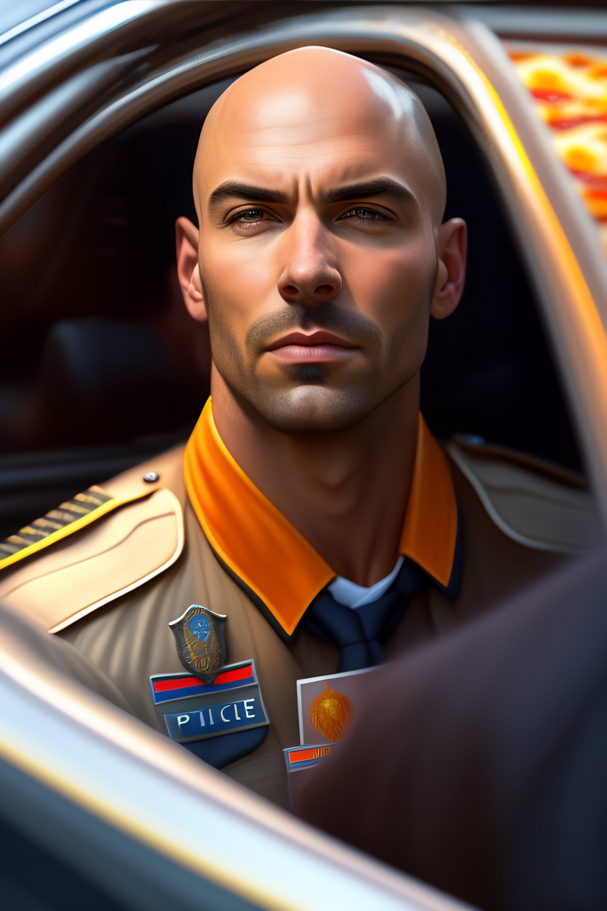 Lexica - Bald Andrew Tate getting arrested eating pizza in a police car ...