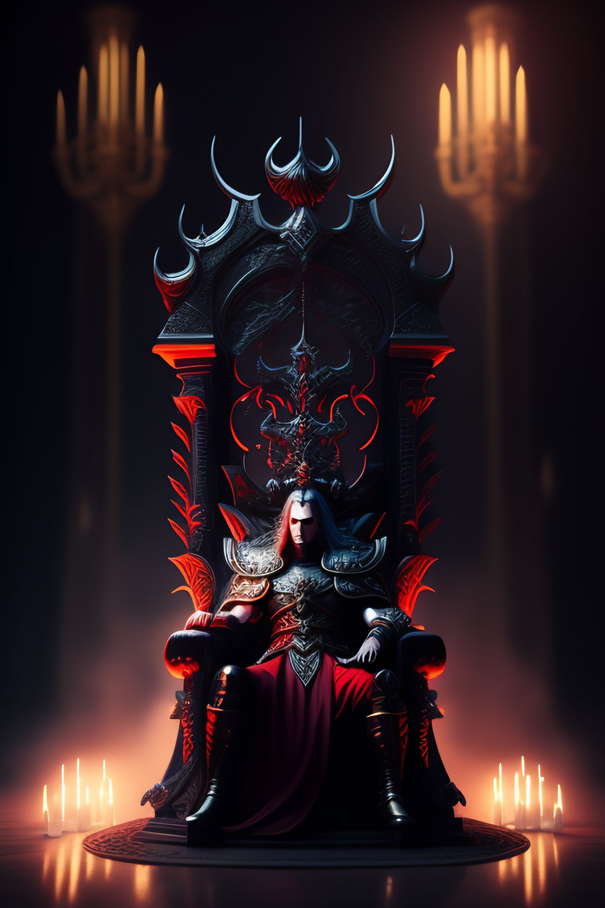 Lexica - Unkillable demon king on a throne of bones, gothic, moody lighting
