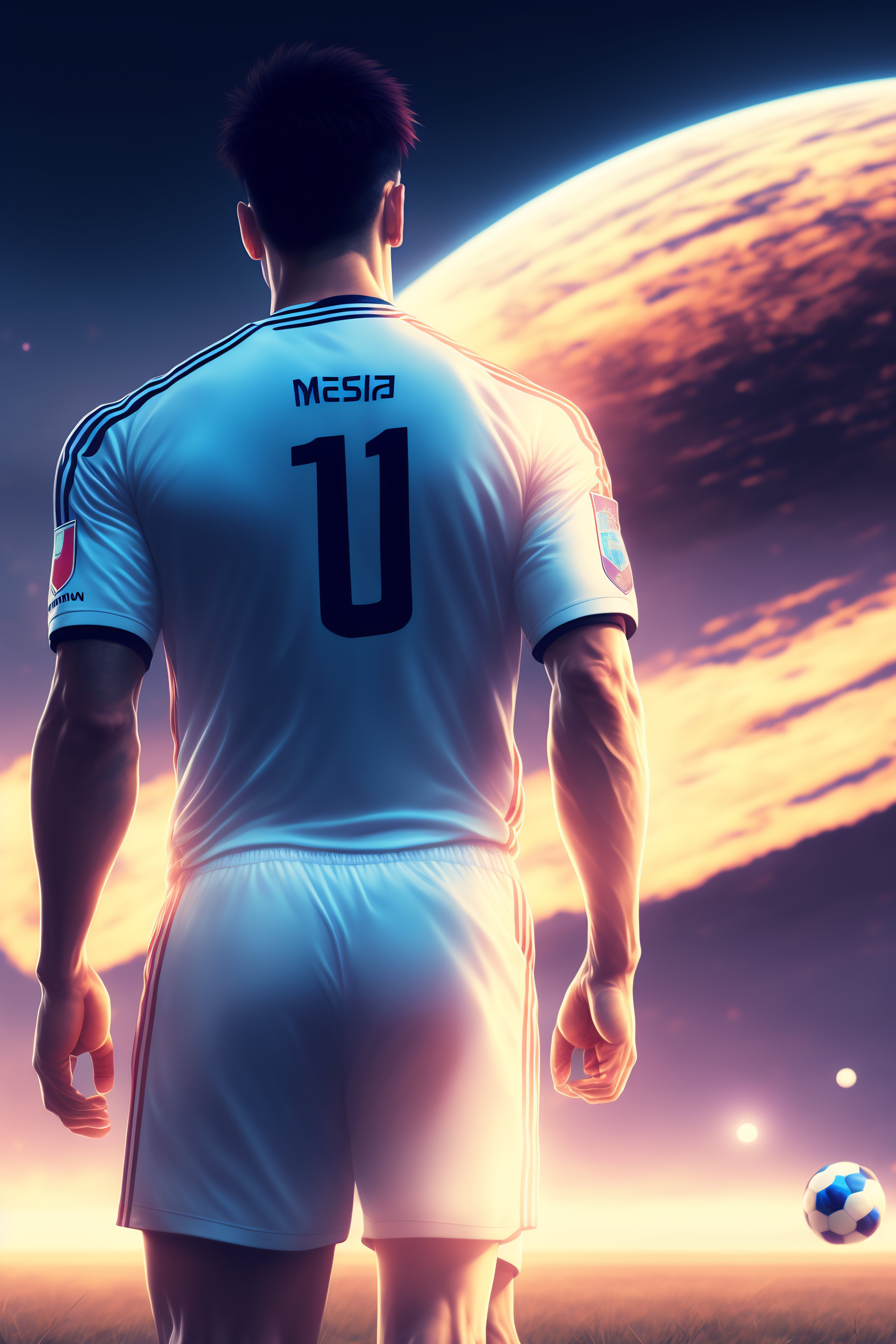 Lexica - Back of Argentine Footballer Messi, Blue and white stripes ...