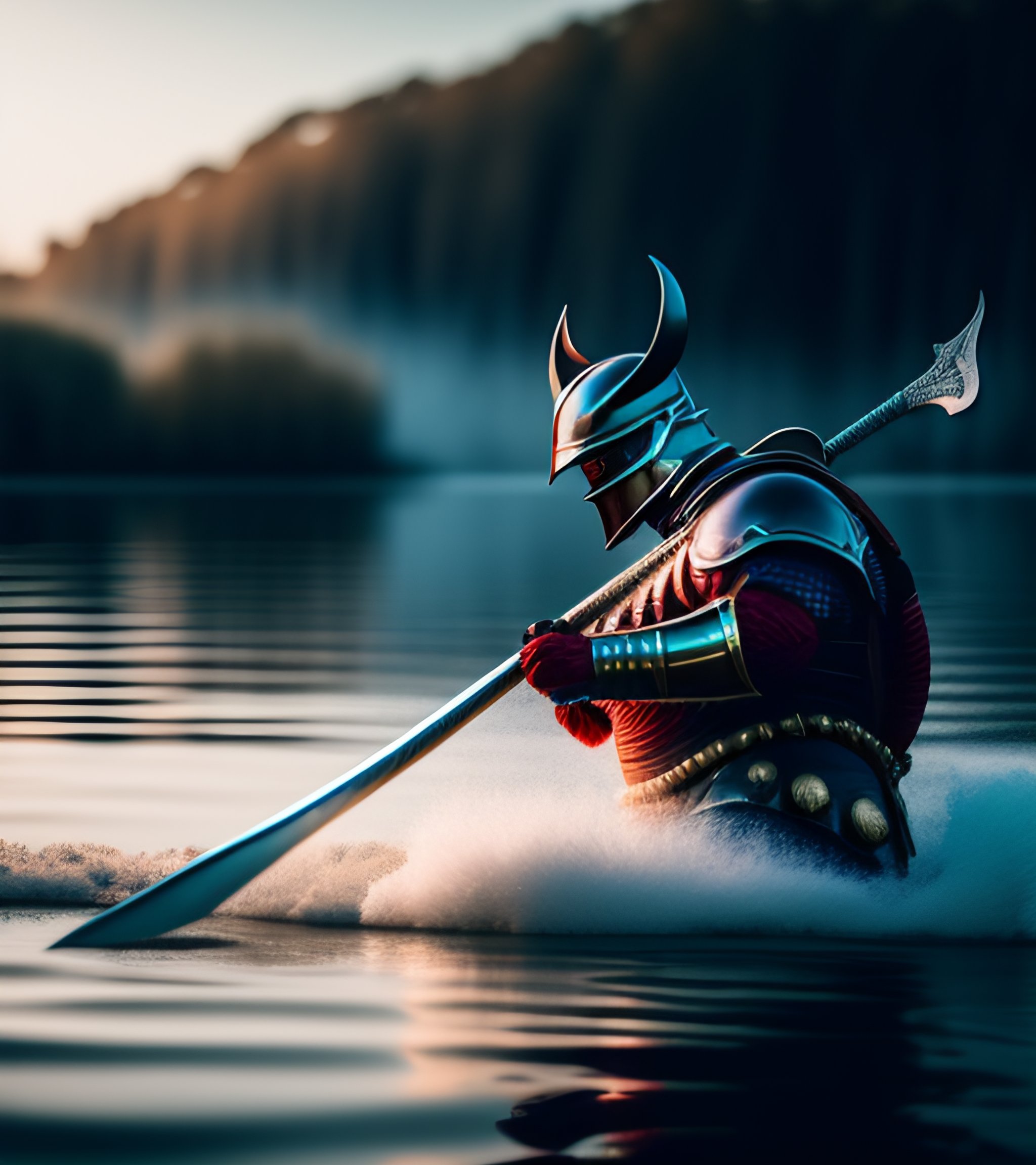 Lexica - Strong white knight fighting devil by the lake, imax quality ...