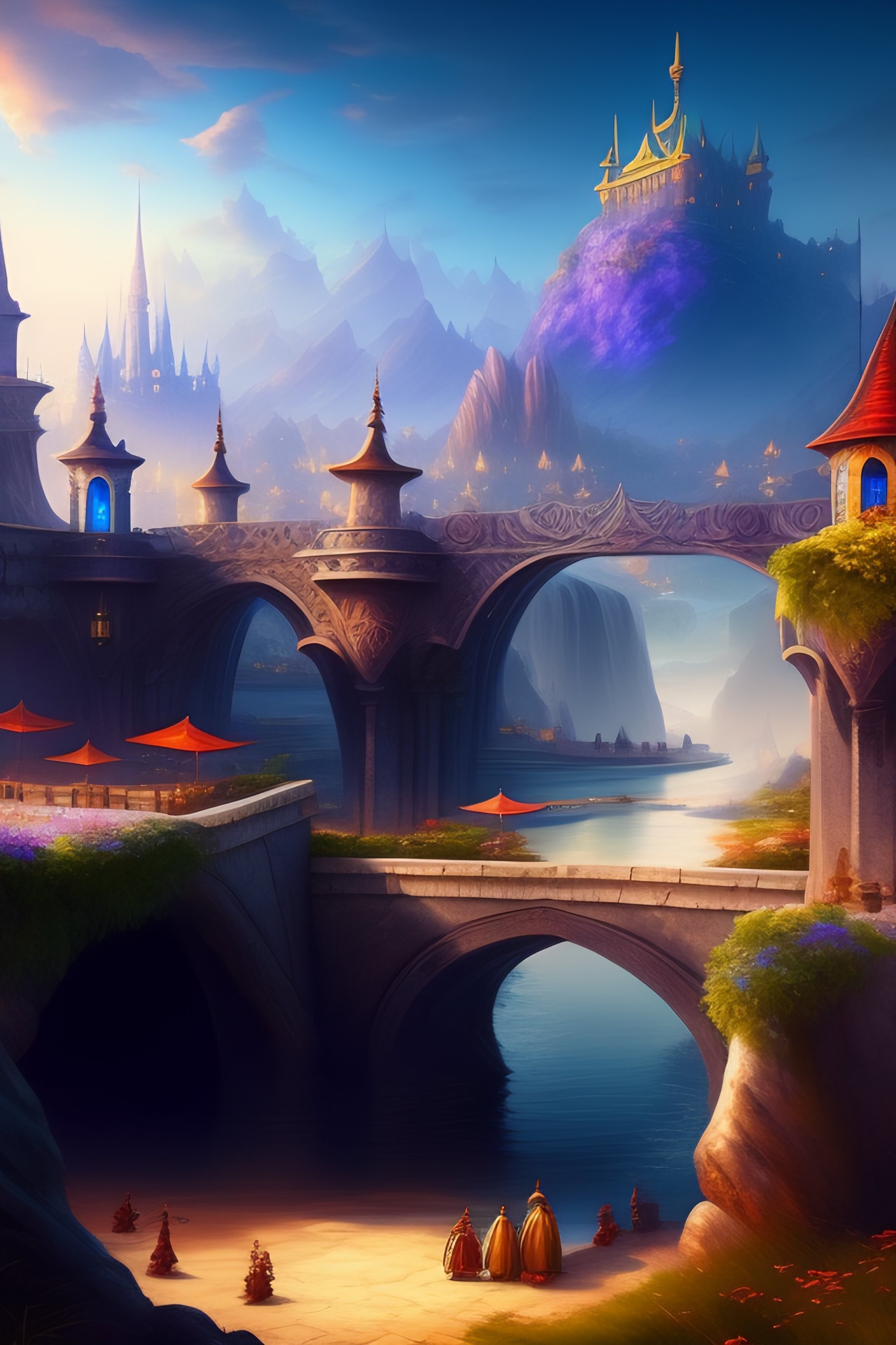 Lexica - Fantasy background, concept art, matte painting, city square ...