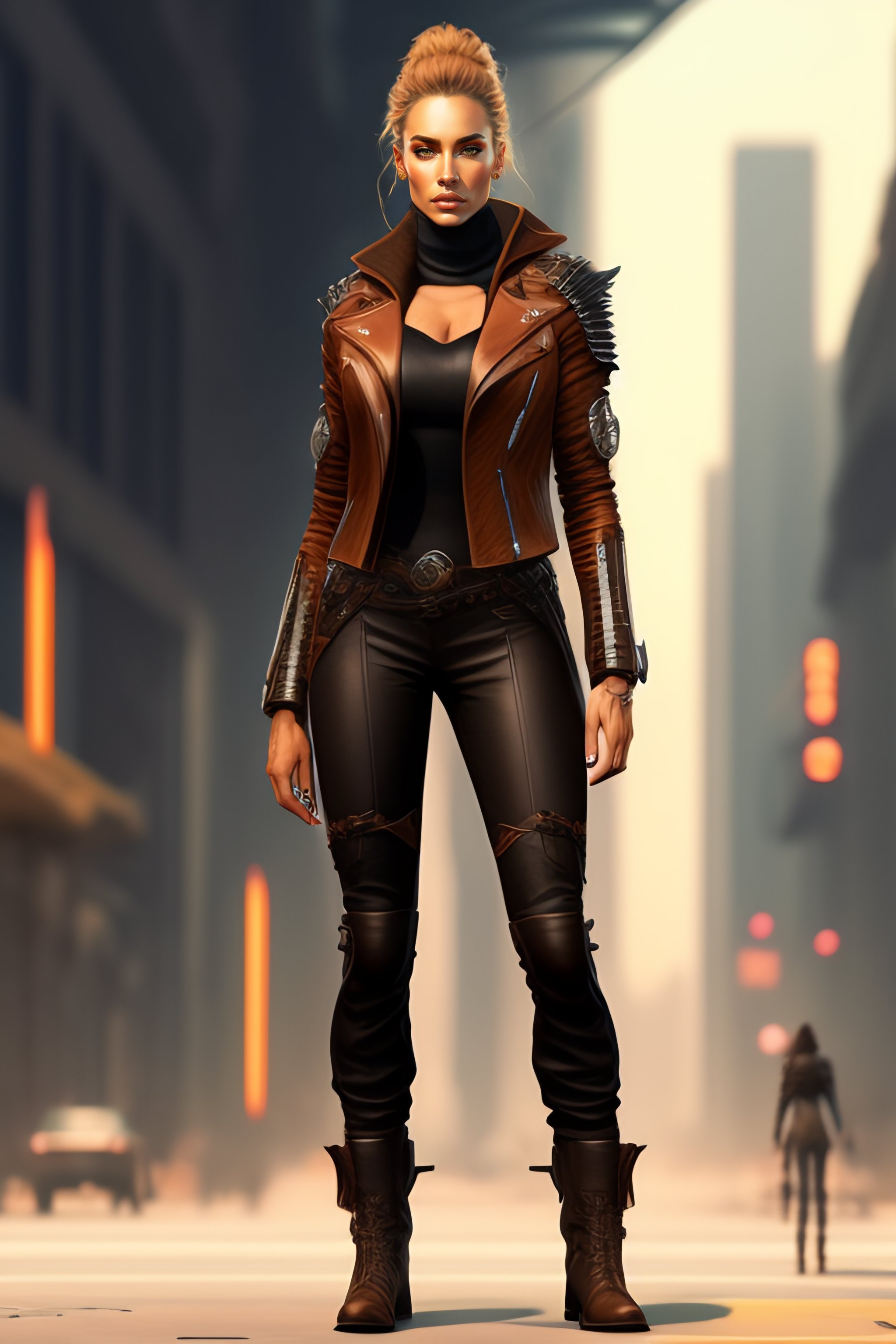 Lexica - Concept art of a post-apocalypse woman, leather jacket, pant ...