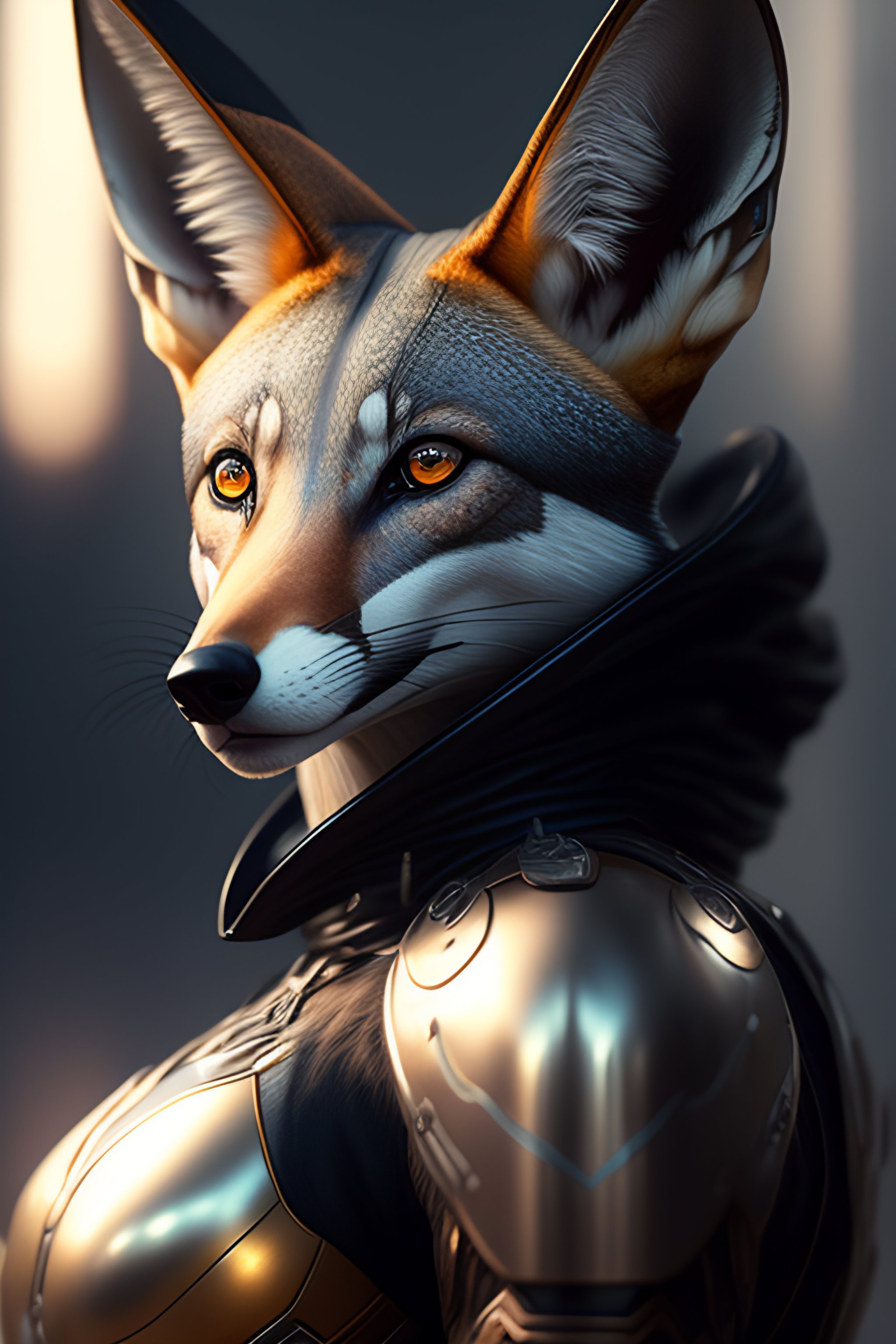 Lexica - Portrait painting of a cybernetic grey fox with power armor ...