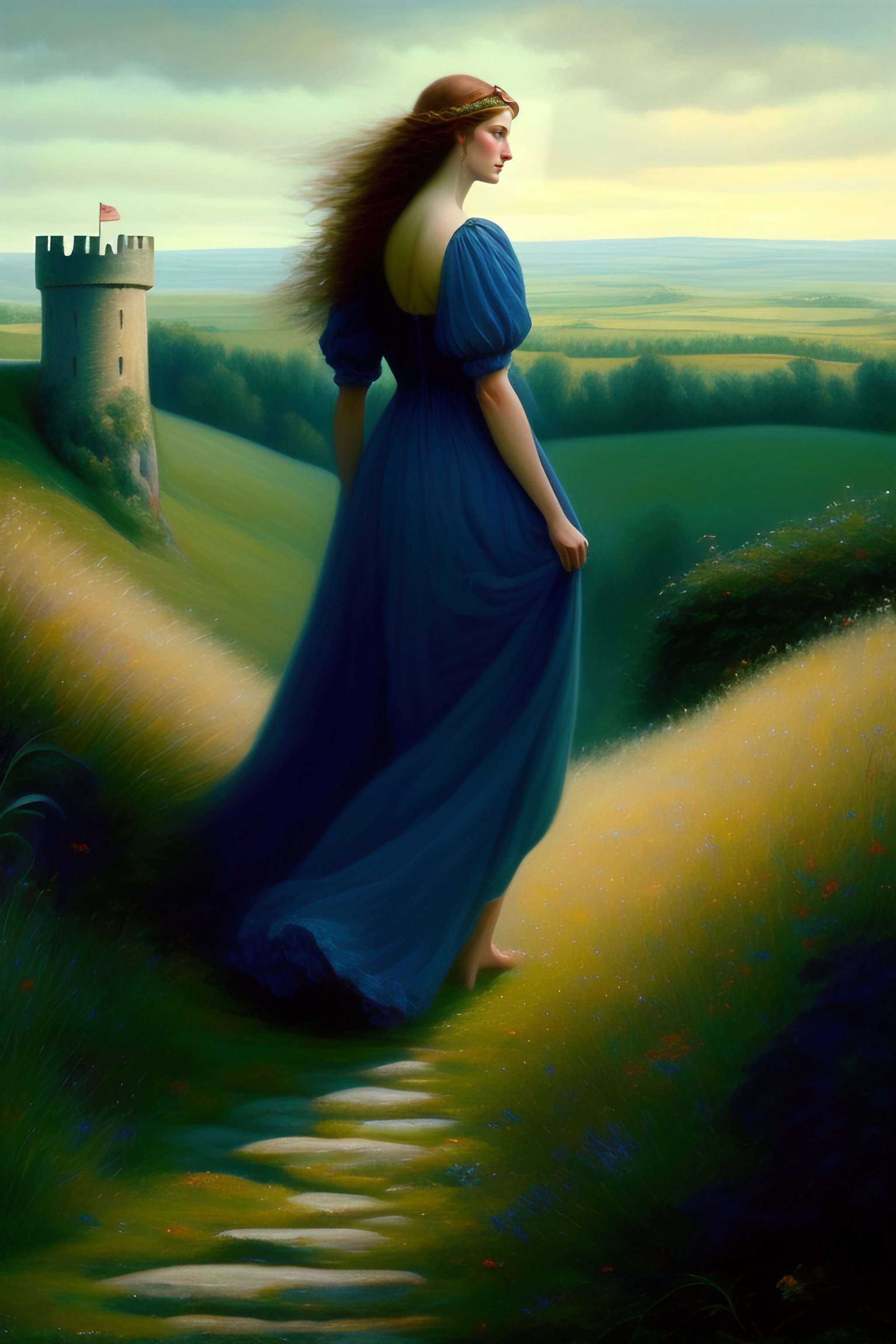 Lexica - Romantic pre-Raphaelite style oil painting of a giant woman as ...