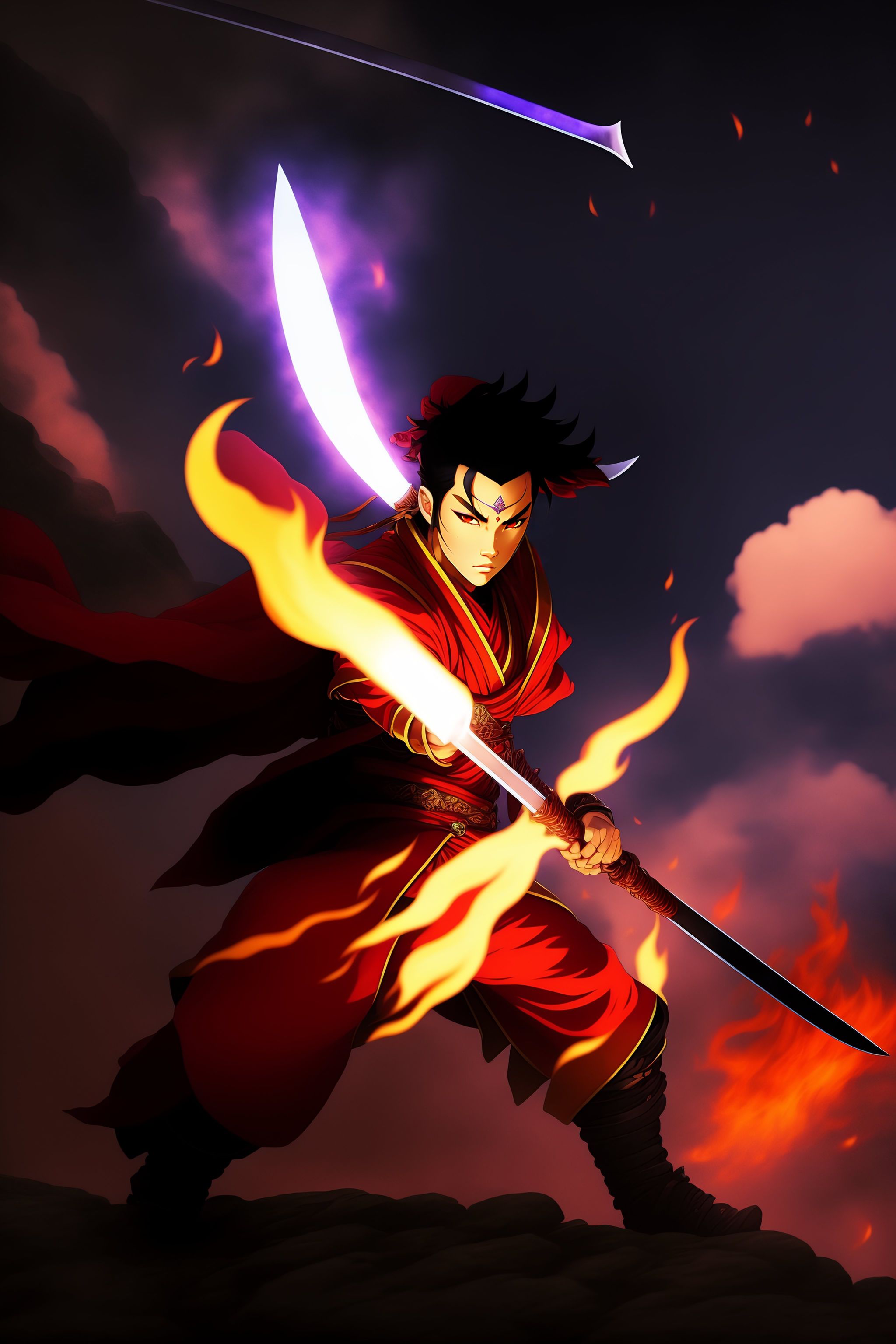 Lexica - "Illustrate a dramatic showdown between a skilled swordsman ...