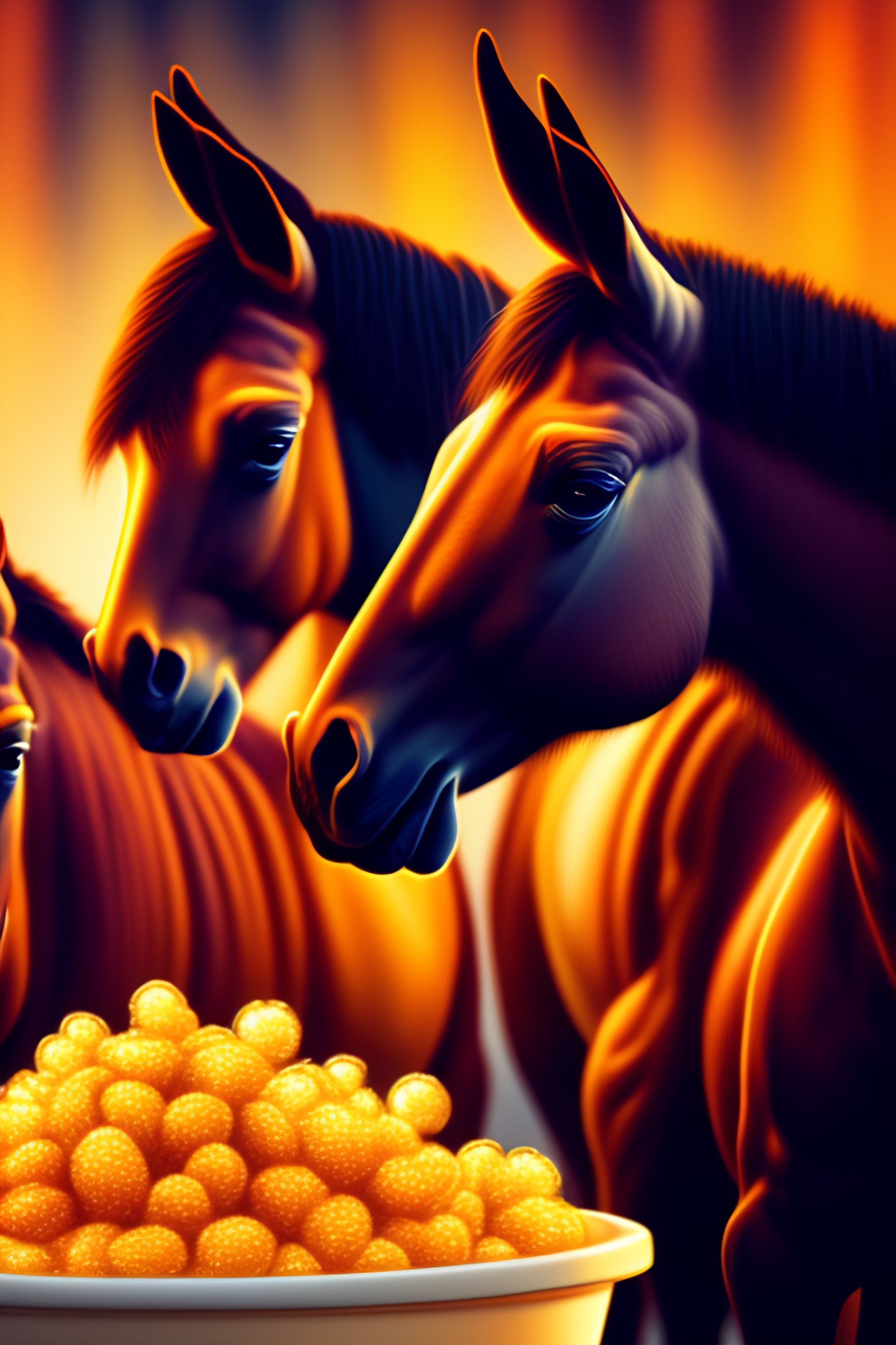 Lexica - A row of ((happy)) cartoon donkeys eating popcorn with ...