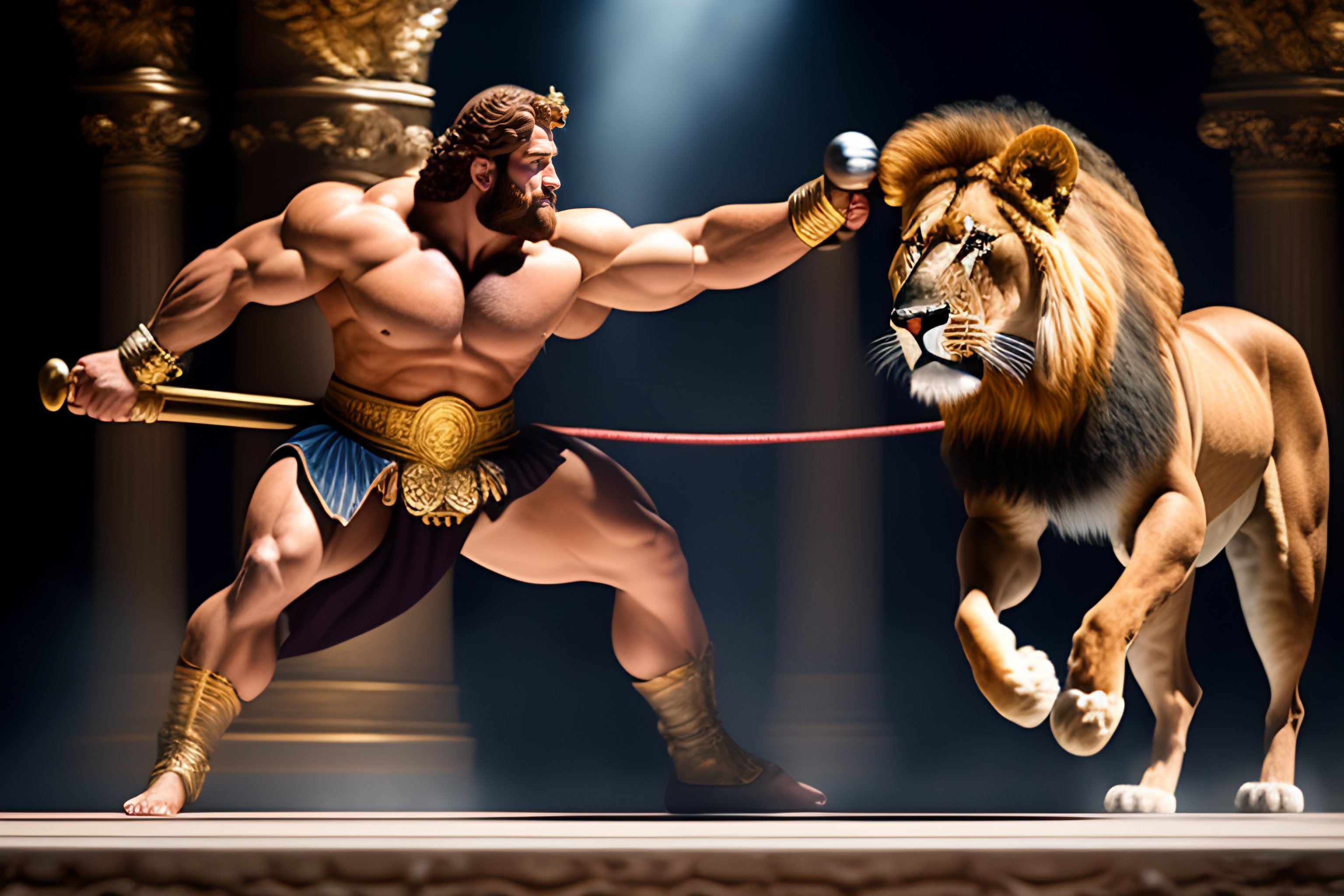 Lexica - Hercules fighting a lion in the coliseum