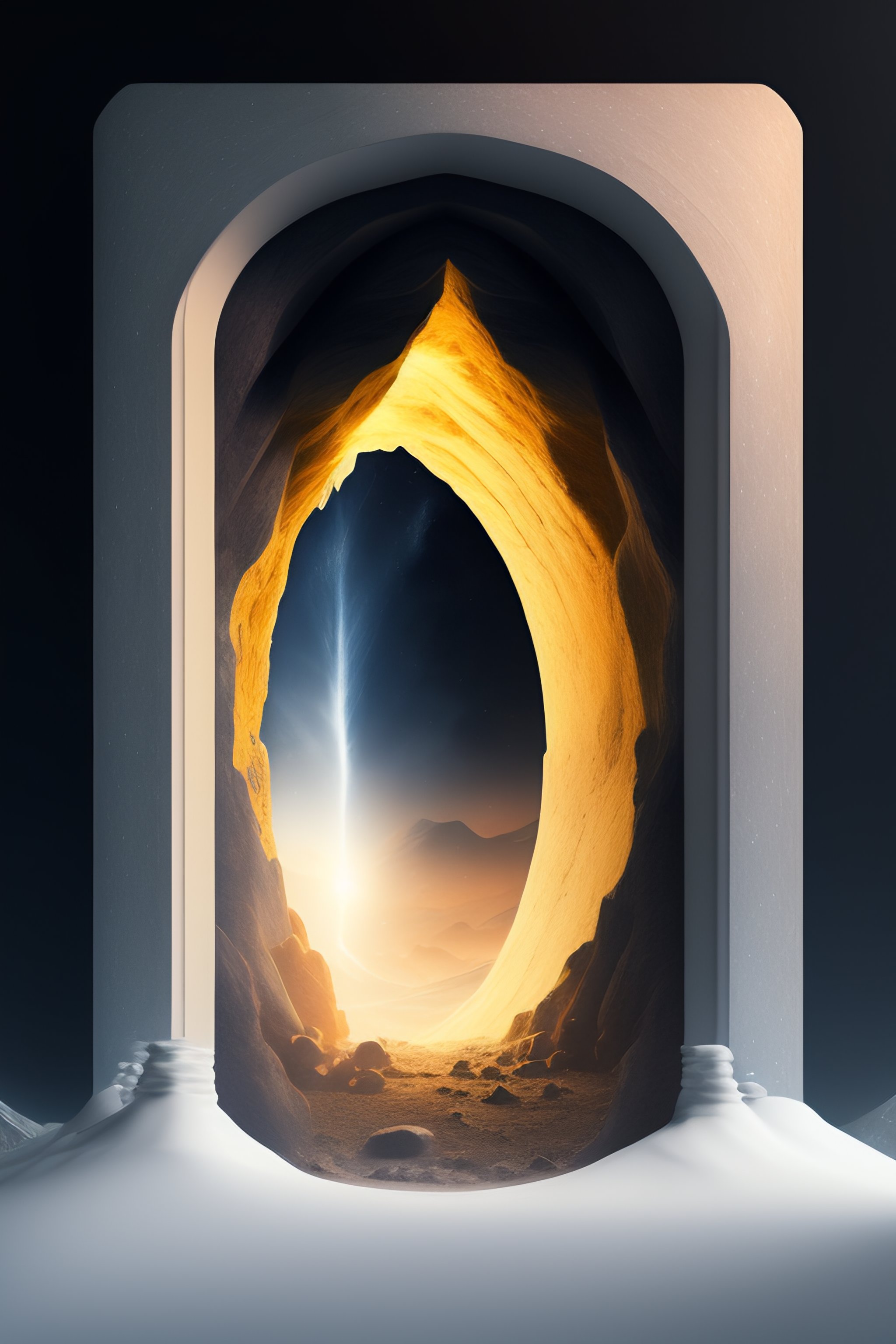 Lexica - An ancient and magical, big white portal, black background ...