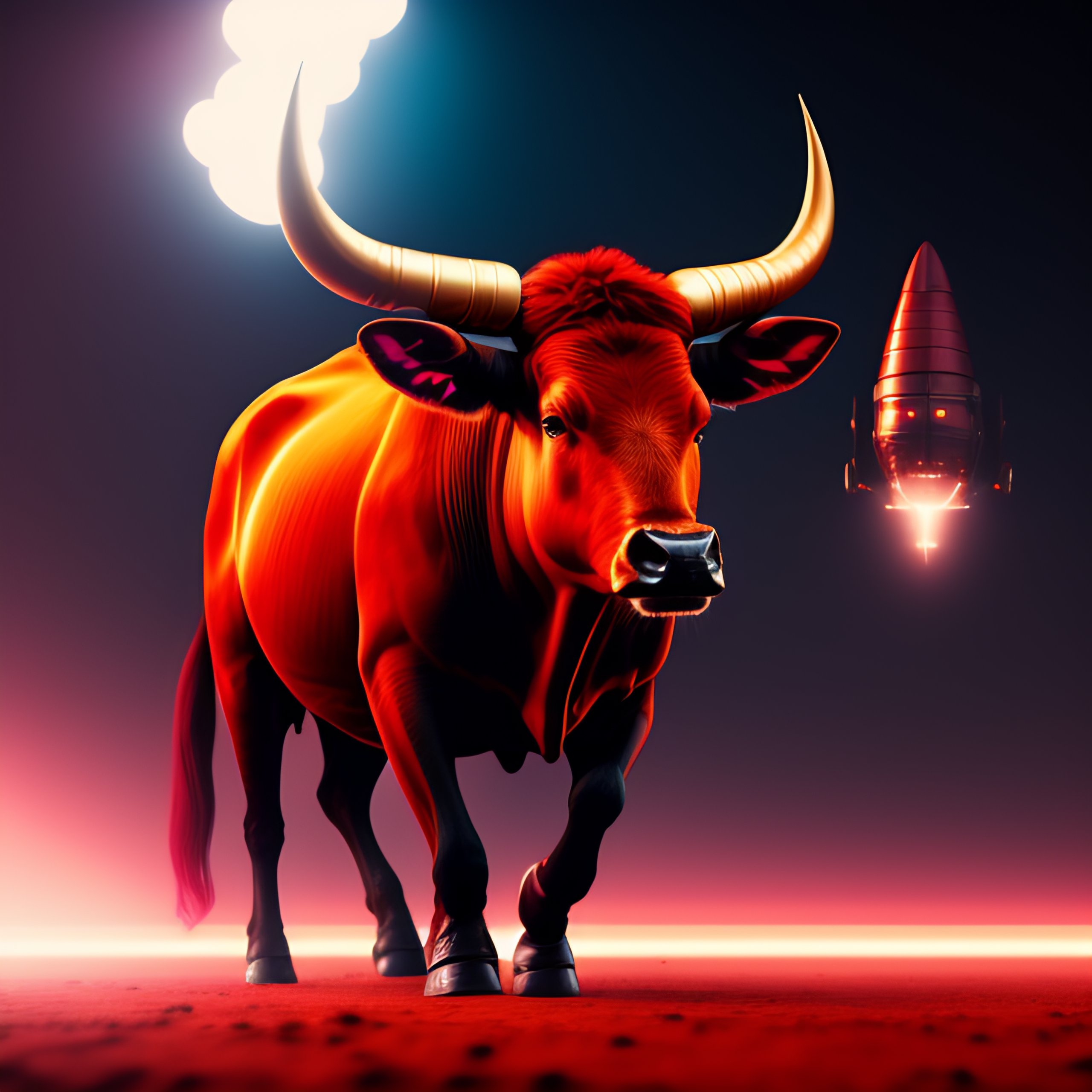 Lexica - A dark red head Bull in space suits, surrealism, retro space ...