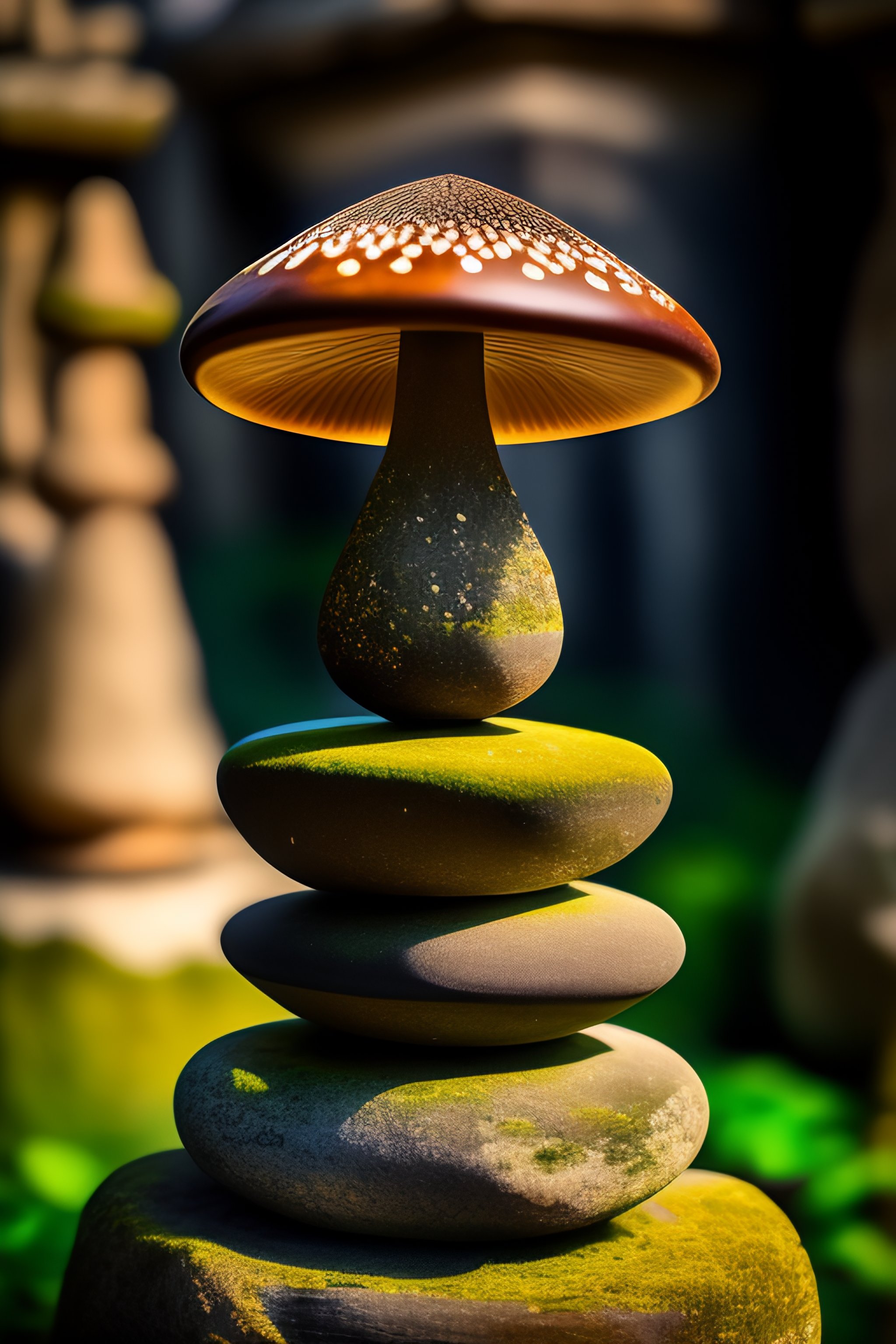 Lexica - Ancient stone magic mushroom statue,temple