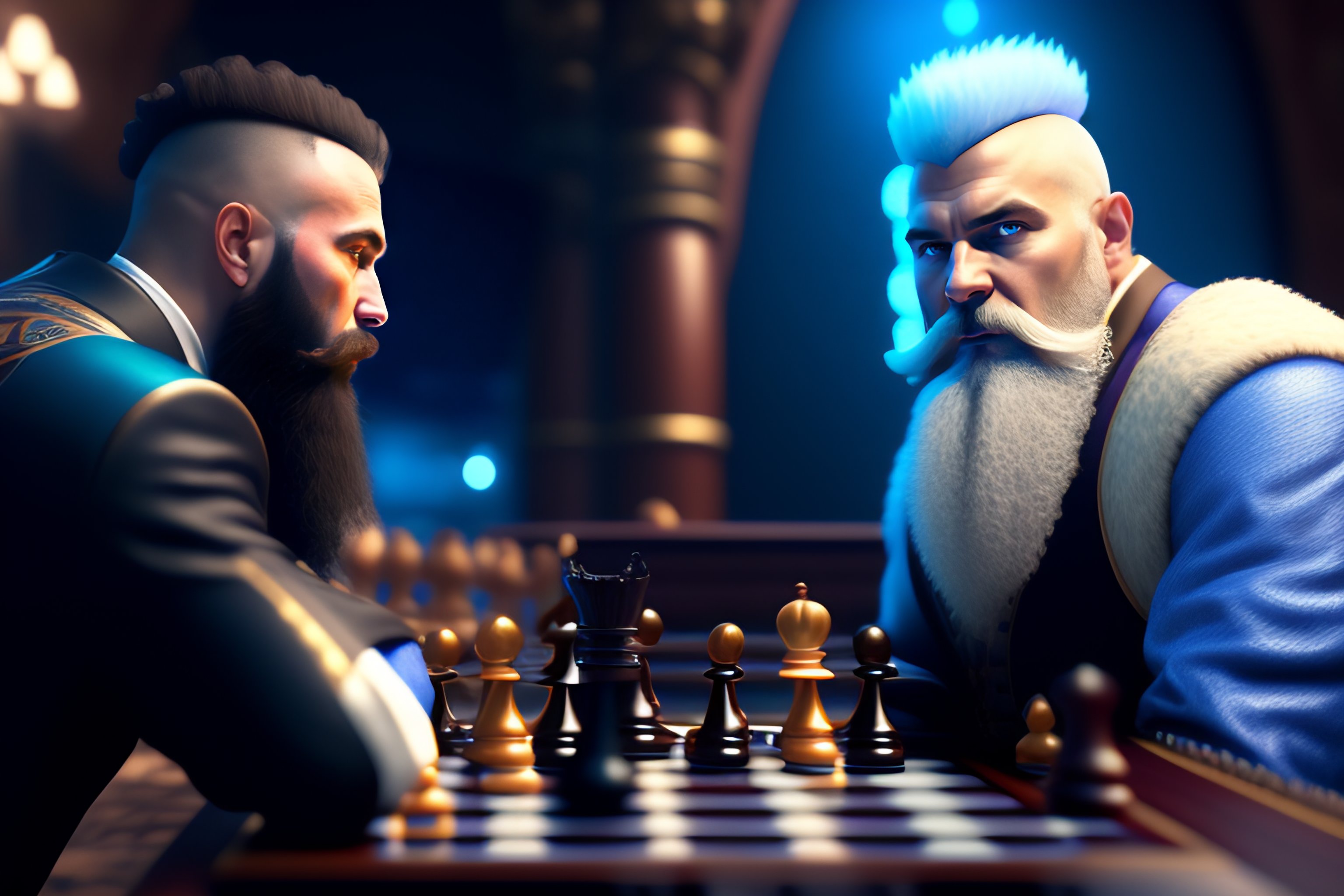 Lexica - A white man with a beard and a blue mohawk outplays a ...
