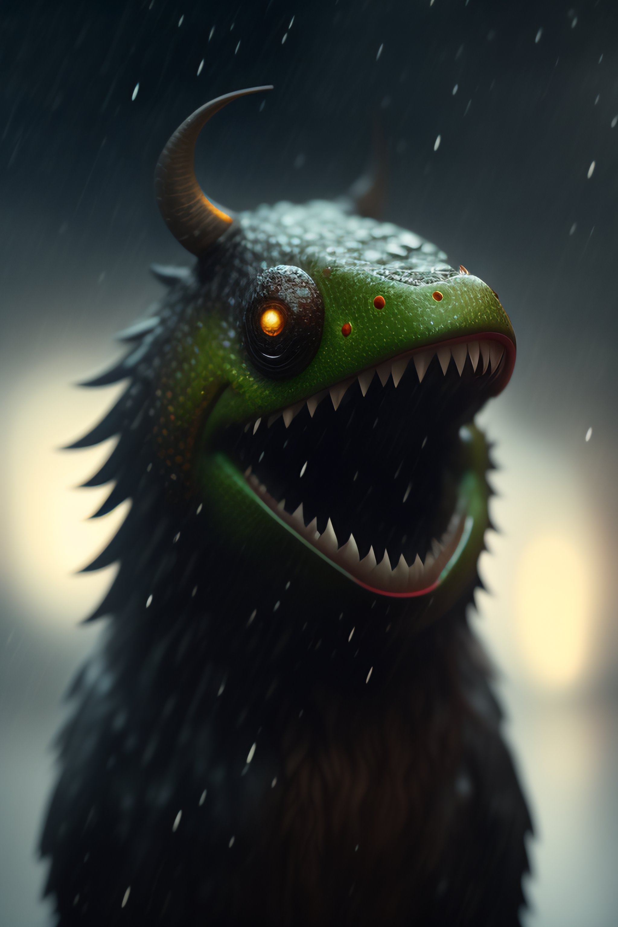 Lexica - Monster with one eye in the rain , render, rembrandt ...