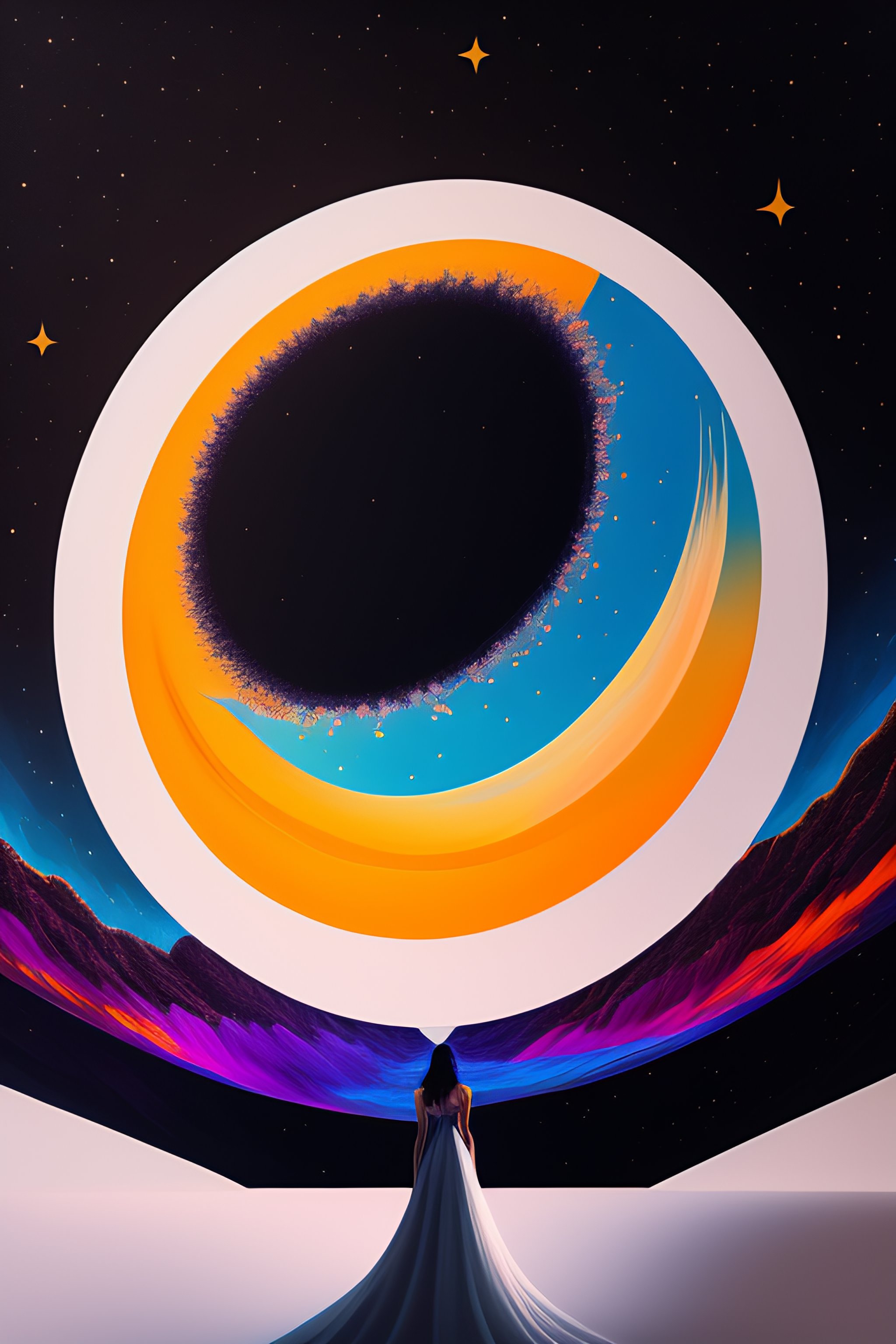 Lexica - Background moon and stars, midground new york, foreground a ...