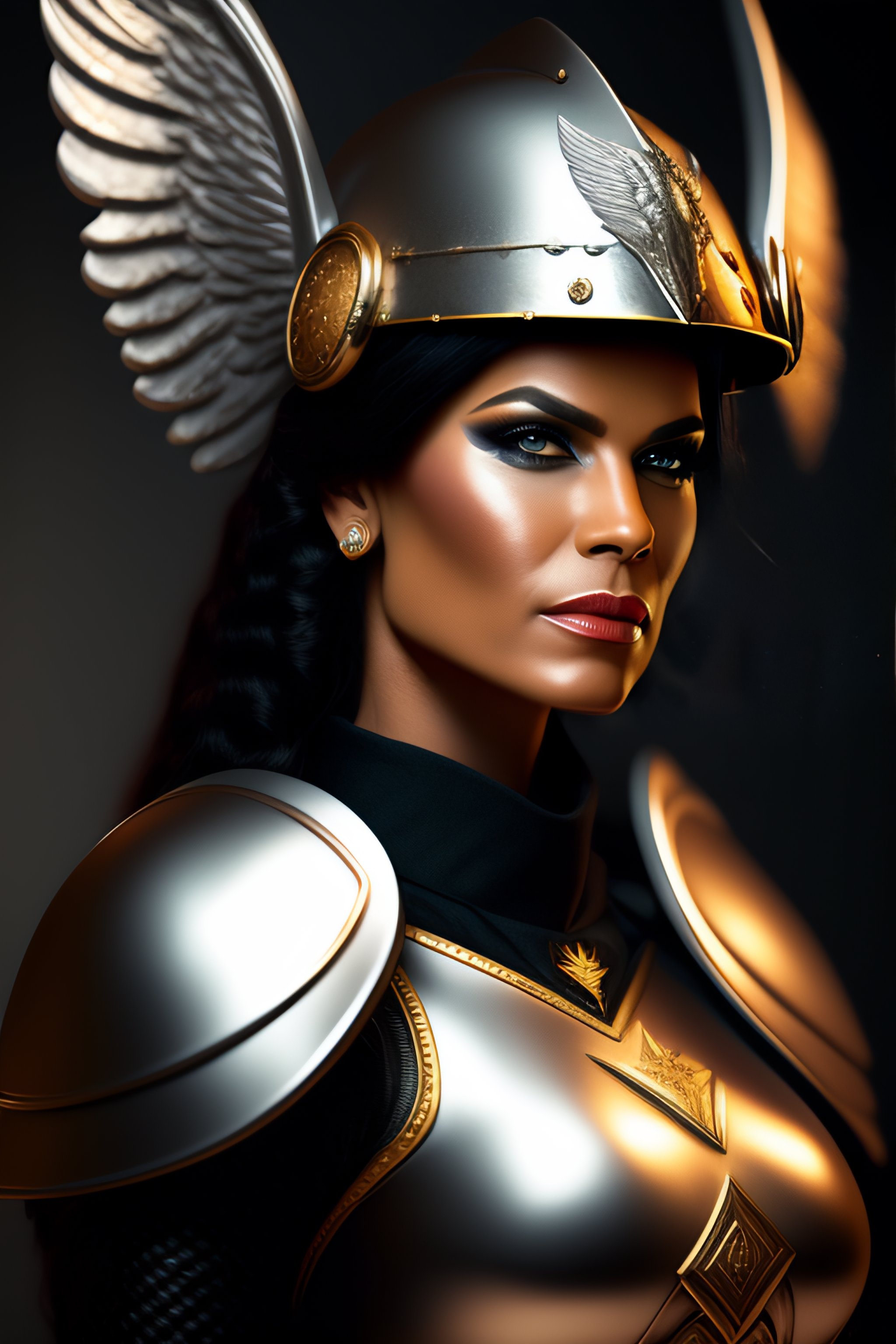 Lexica - Angry valkyrie portrait 3/4 view with big wings on helmet and ...
