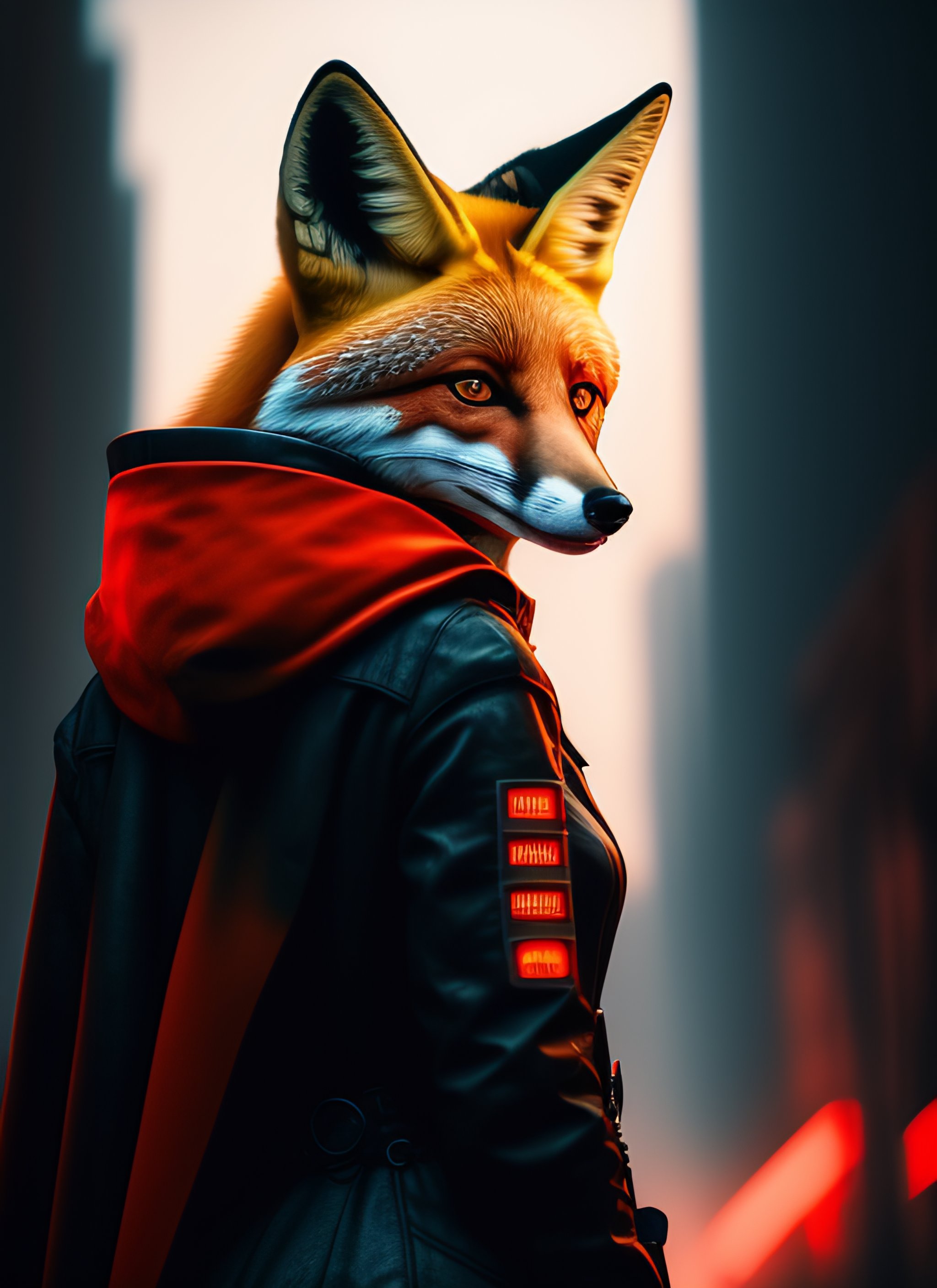 Lexica - Female red fox humanoid, red lights, metropolis, cyber punk ...