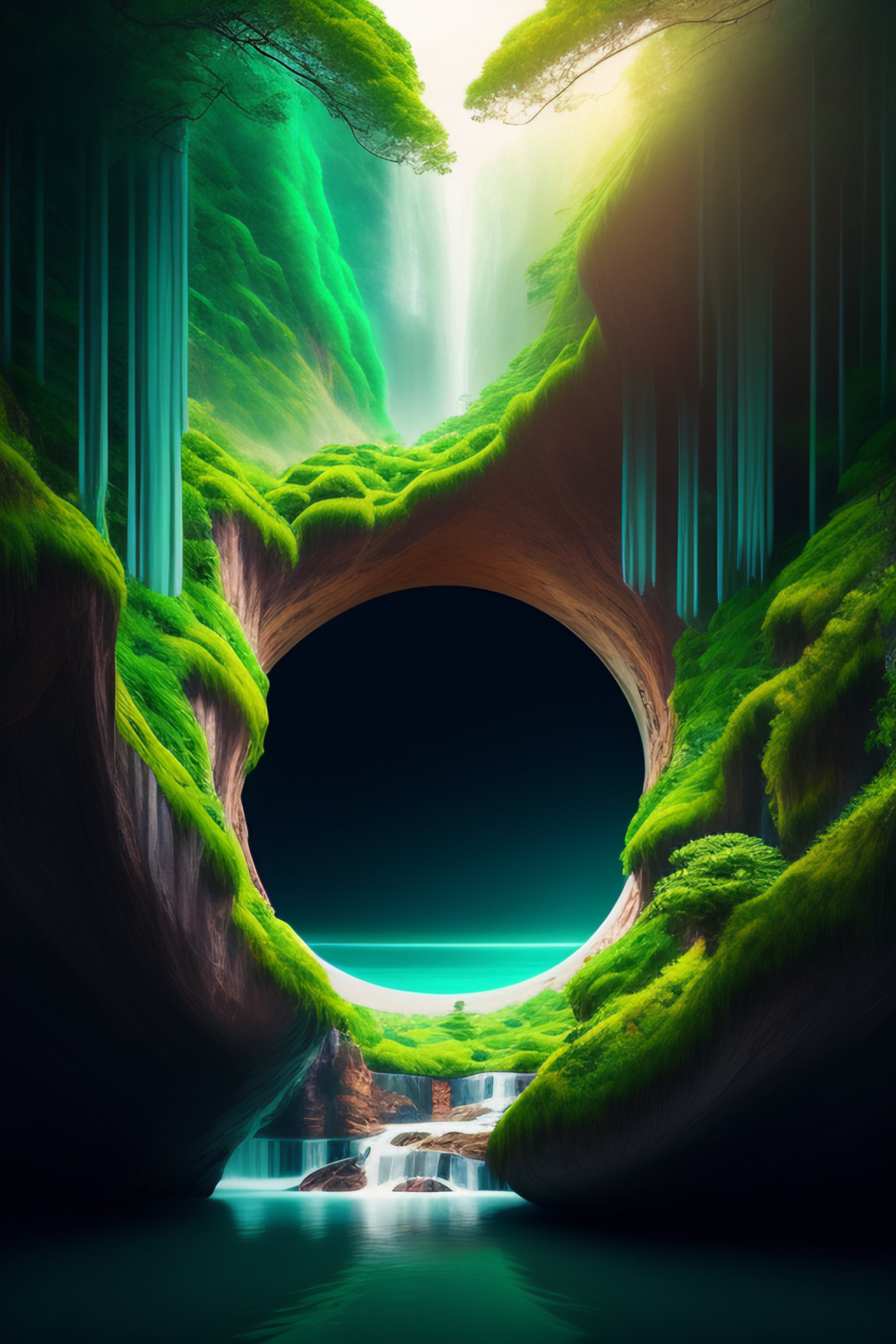 Lexica - Blistering hole in planet surrounded by lush gardens ripping ...