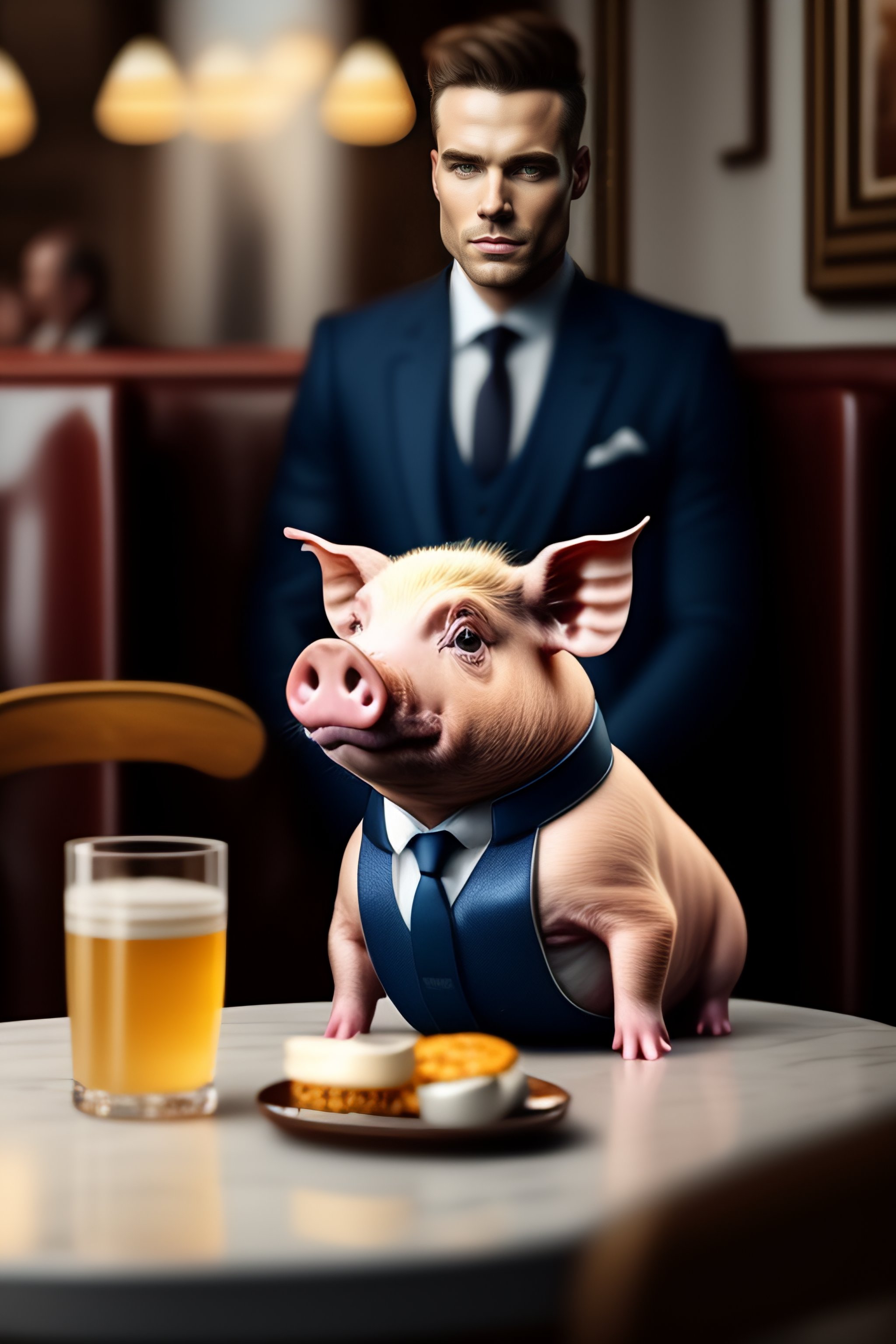 Lexica - A pig in 3 piece suit, sitting in a cafe. hyper realistic ...