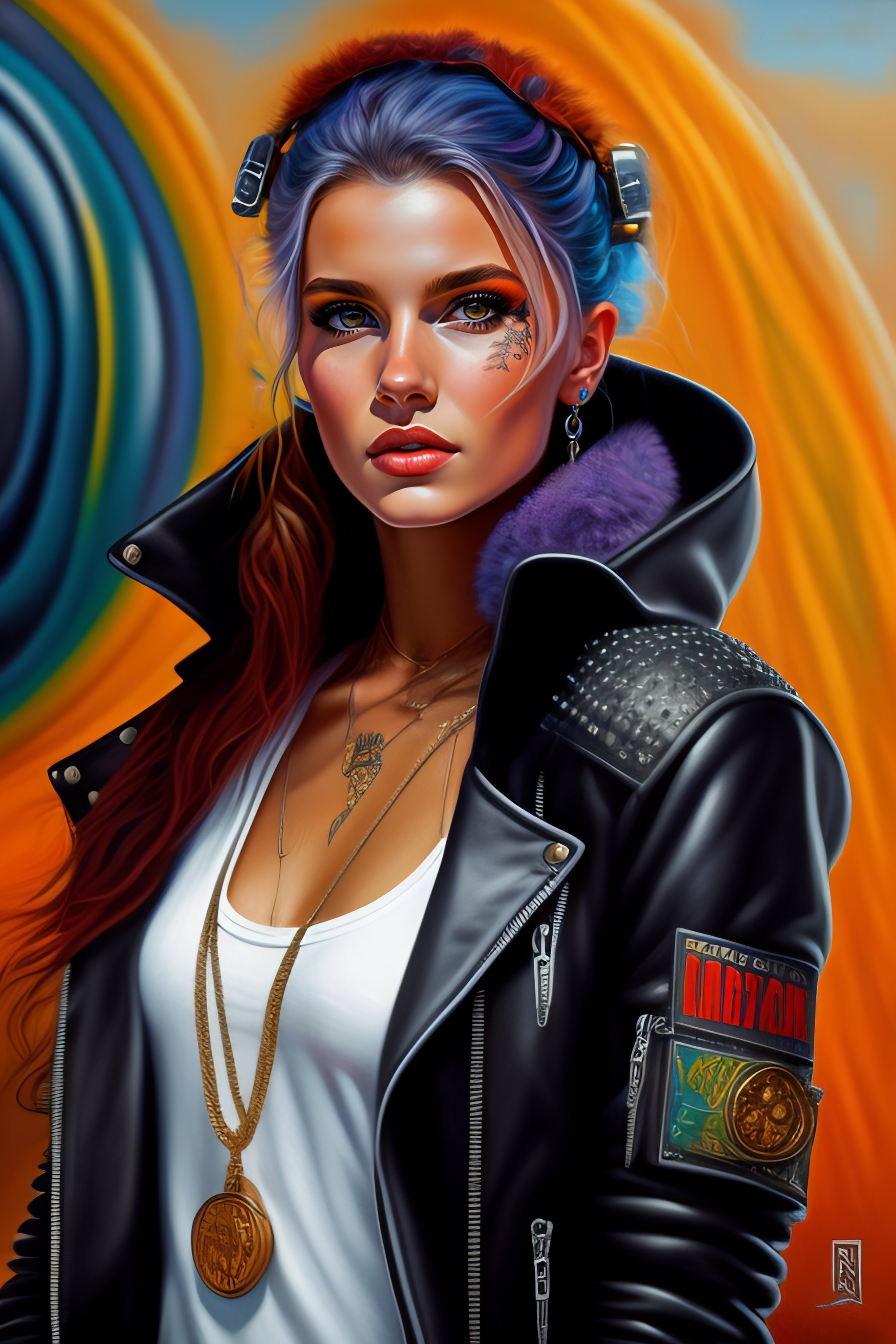 Lexica - Cute punk rock girl, mad max jacket, renaissance, cables on ...